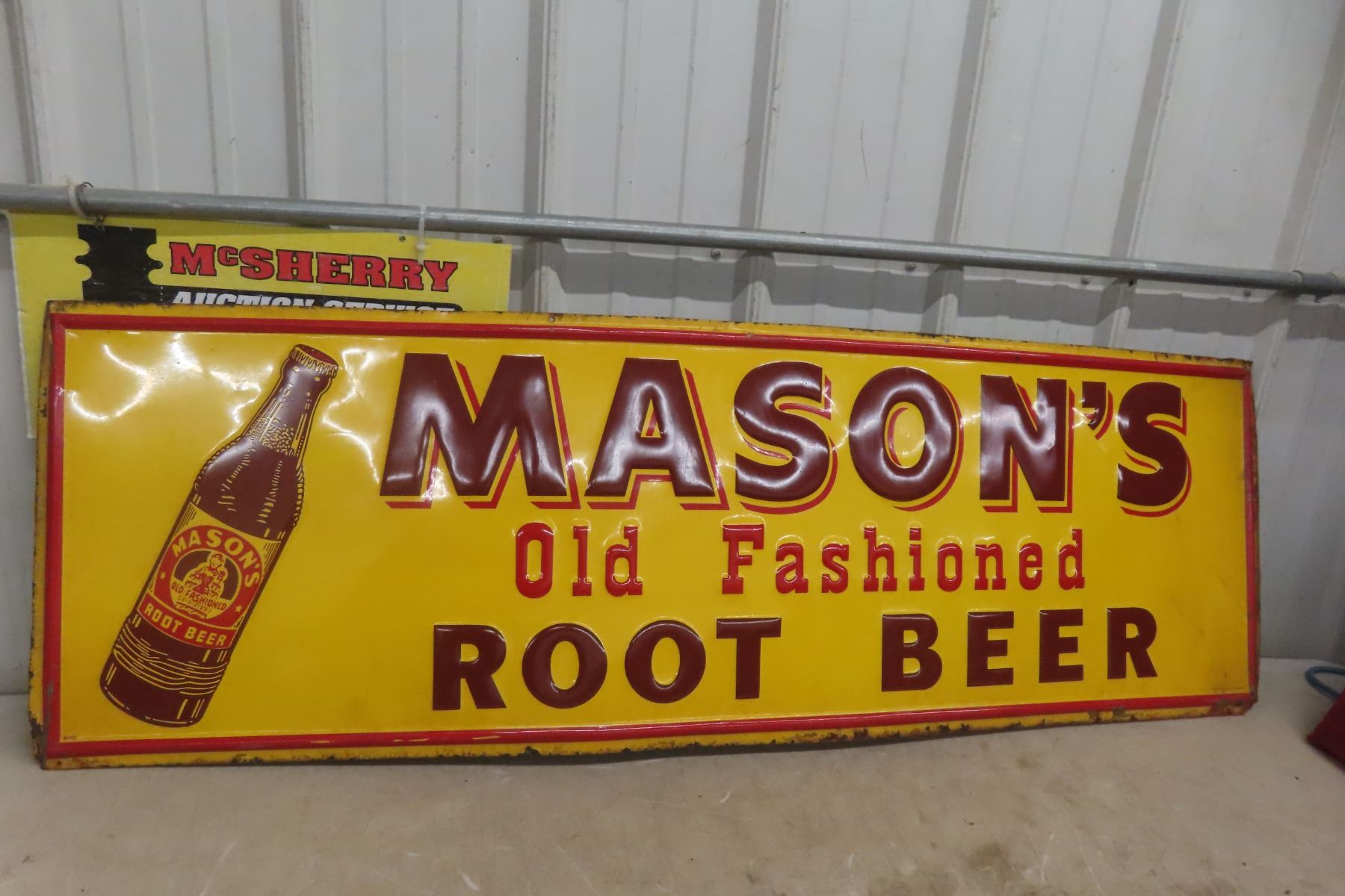 Mason’s Old Fashioned Root Beer Embossed Metal Tin Sign, 1953, 17 1/2 ...