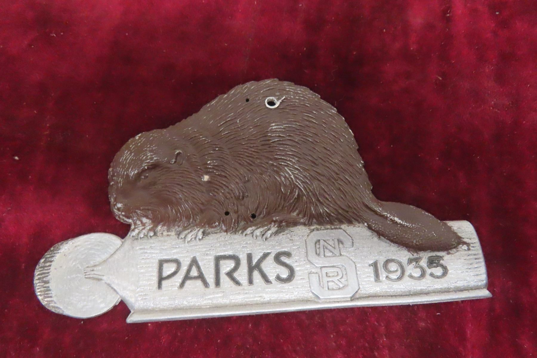 Saskatchewan 1935 Provincial Park Pass Beaver Badge Aluminum