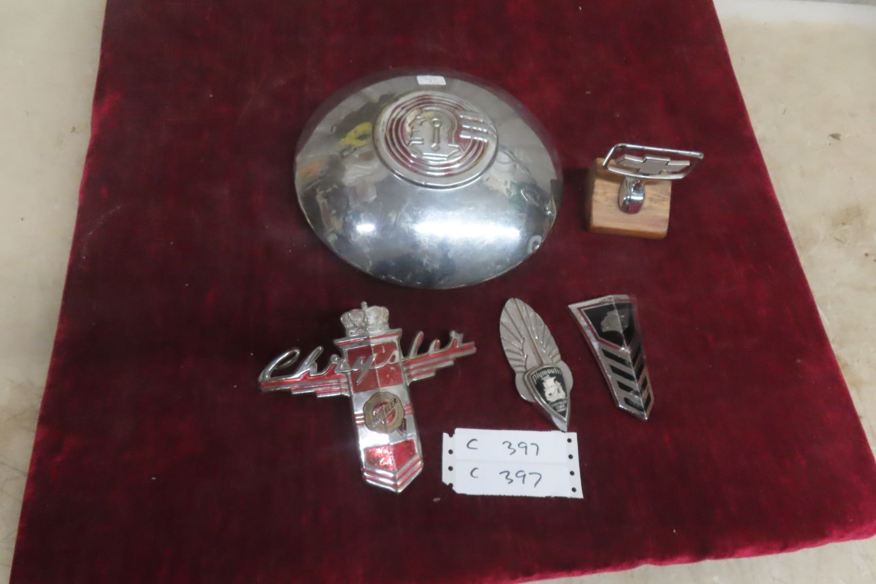 Vintage Chrome Auto Emblems : Chrysler, Plymouth, Pontiac, Chevy