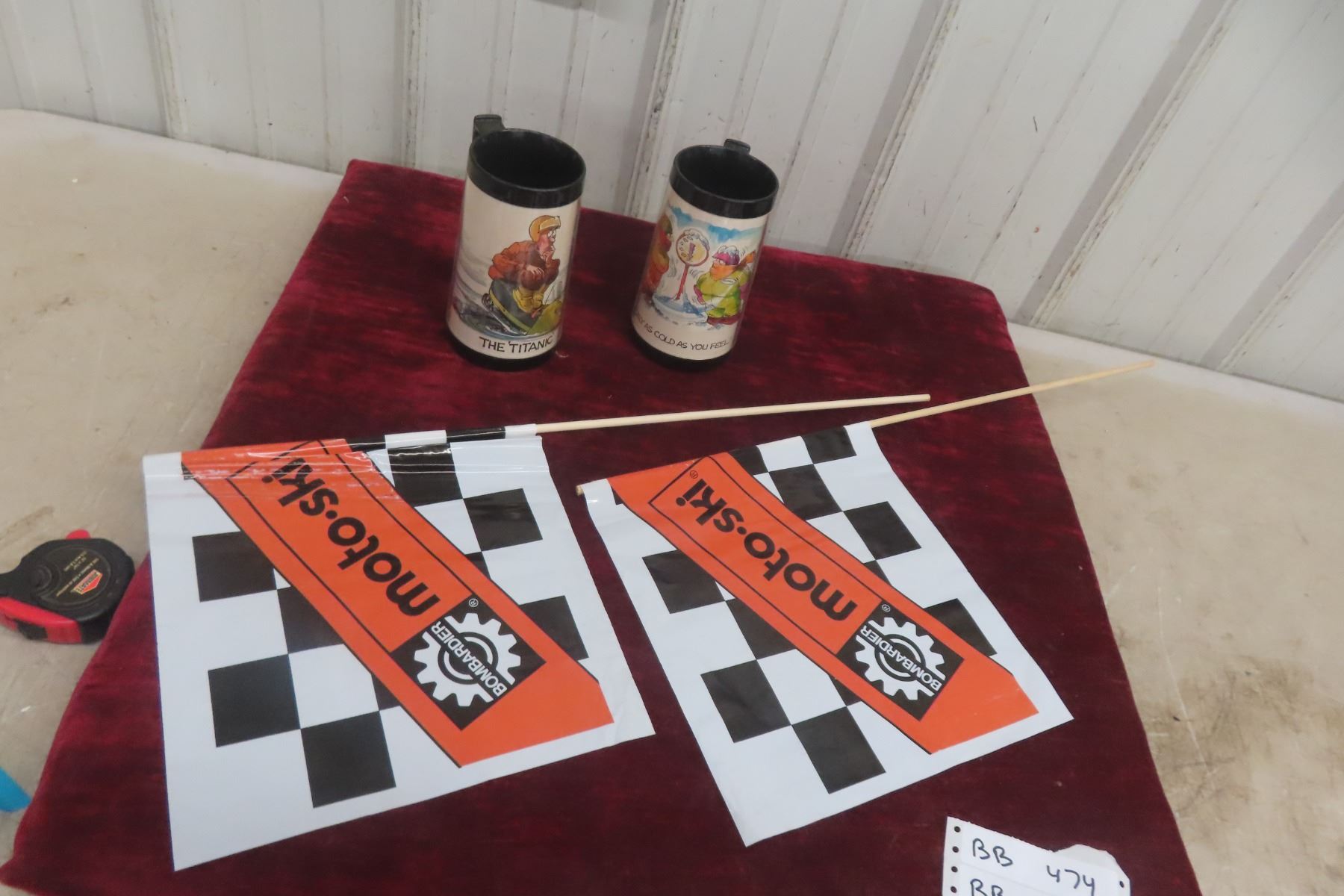 Two Moto-Ski Race Lane Flags and Two Snowmobile Cups
