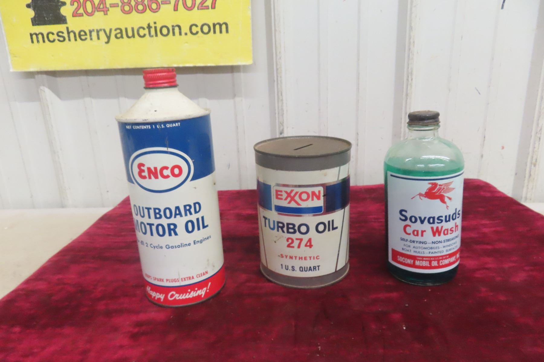 Oil Cans - Enco Outboard Motor Oil, Exxon Turbo Oil 274. Sovasuds Car ...
