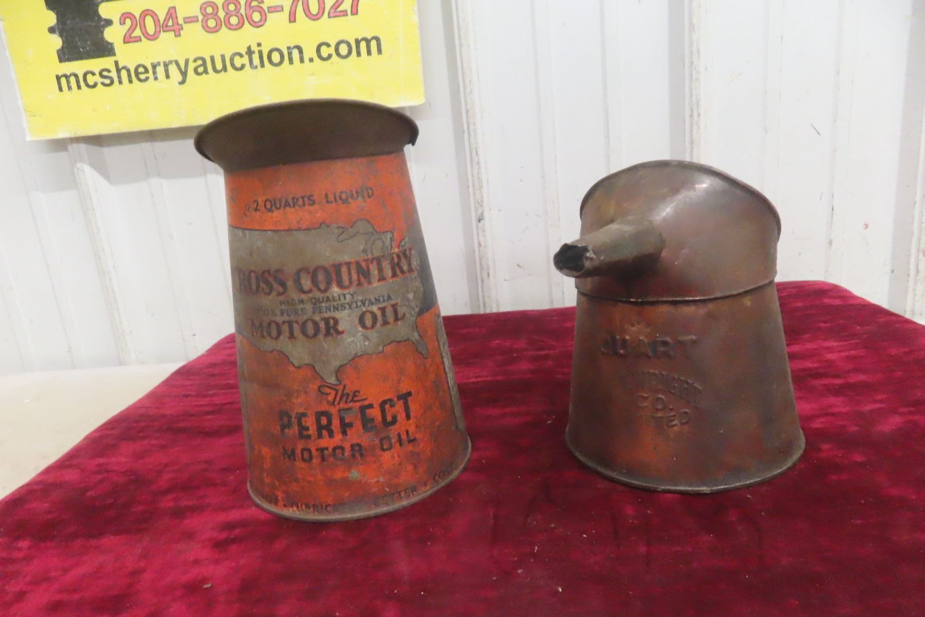 Cross Country Two Quart Oil Jug and Copper One Quart Oil Jug