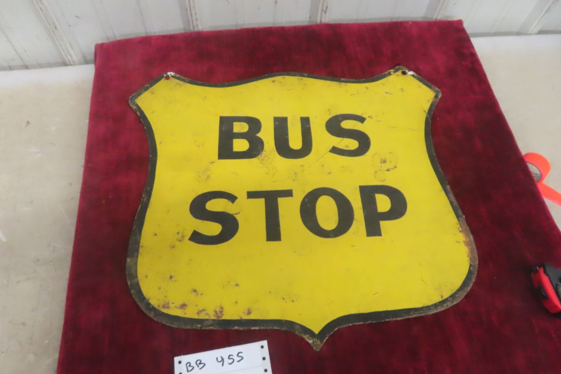Vintage Bus Stop Metal Shield-Shaped Double Sided Sign, 1940s–1950s, 18 ...