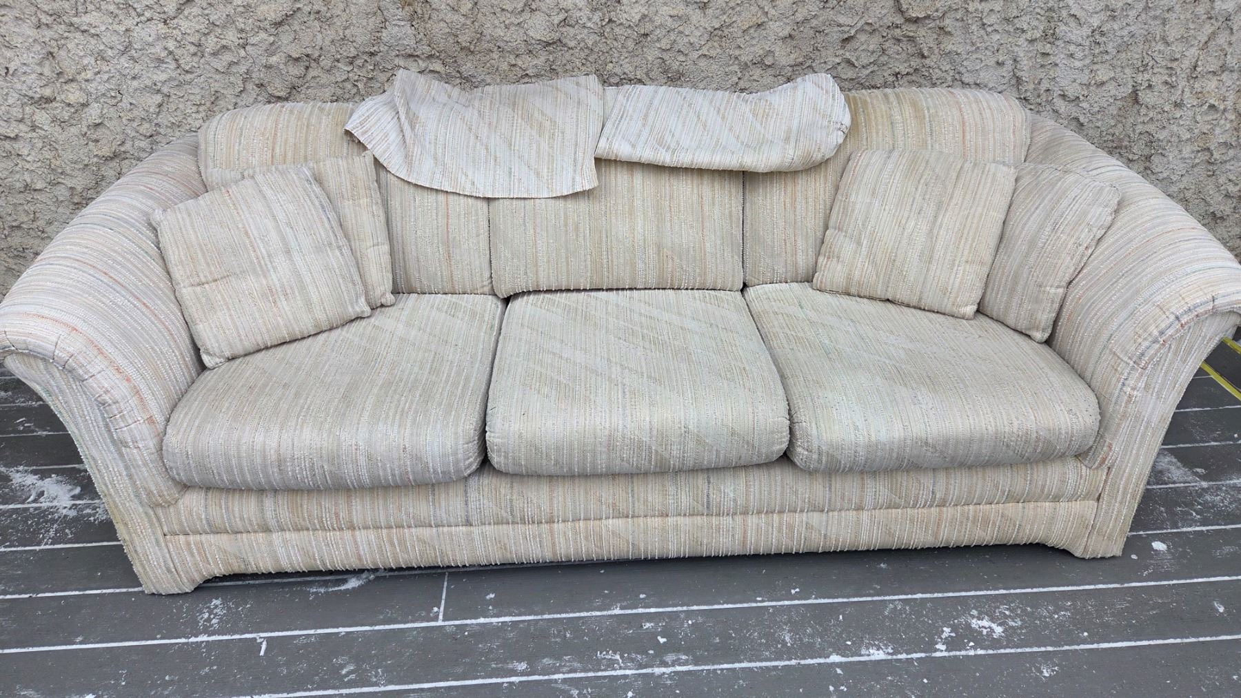 3 Seater Sofa - 90" Long, 4 Throw Cushions and Arm Covers.
