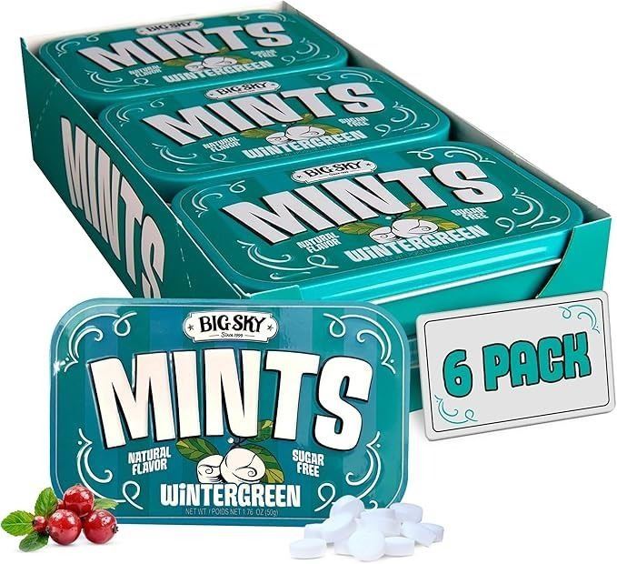 6-Pack Case of Big Sky Sugarfree Mints - Wintergreen Mint Candy (50g ...