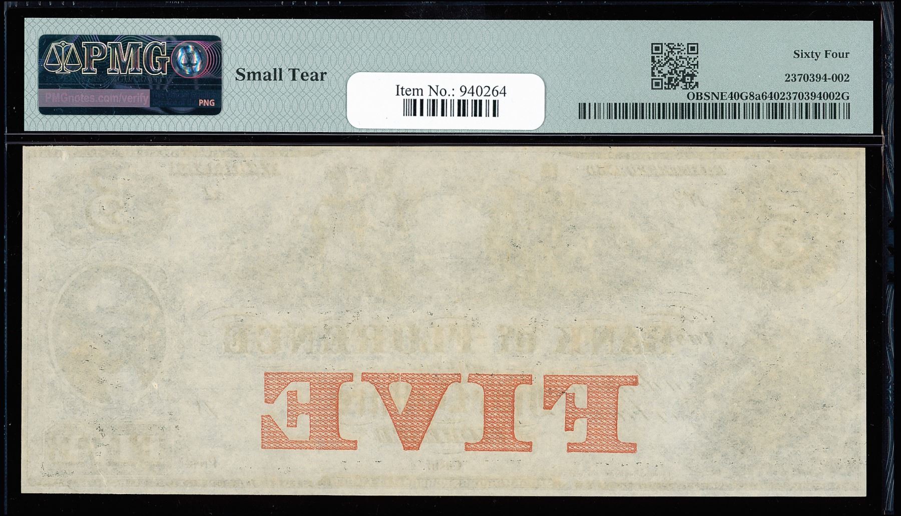 Florence, Nebraska (Territory) - Bank of Florence $5 18__ G8a Remainder ...