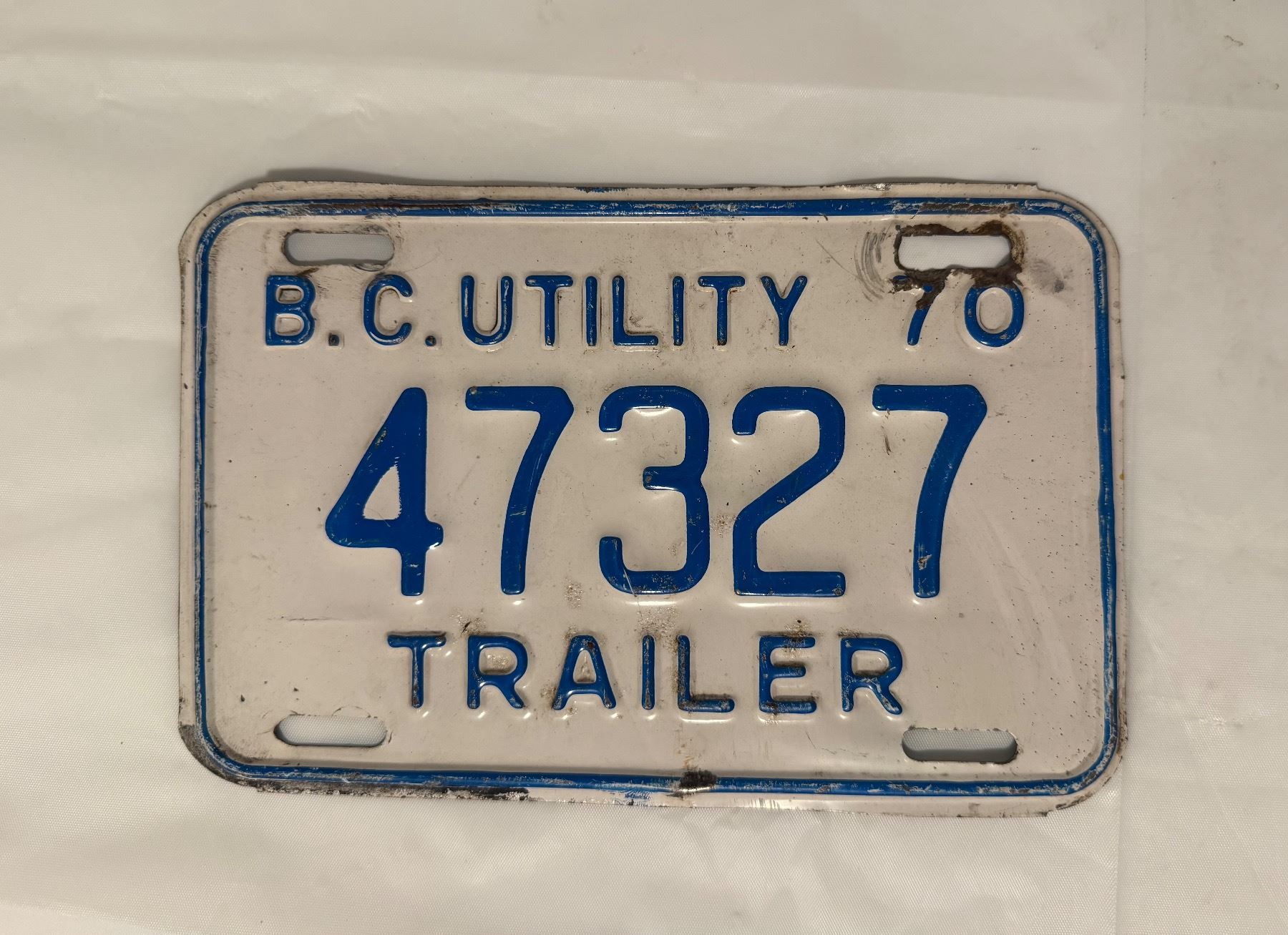 vintage British Columbia (B.C.) utility trailer license plate from 1970 ...