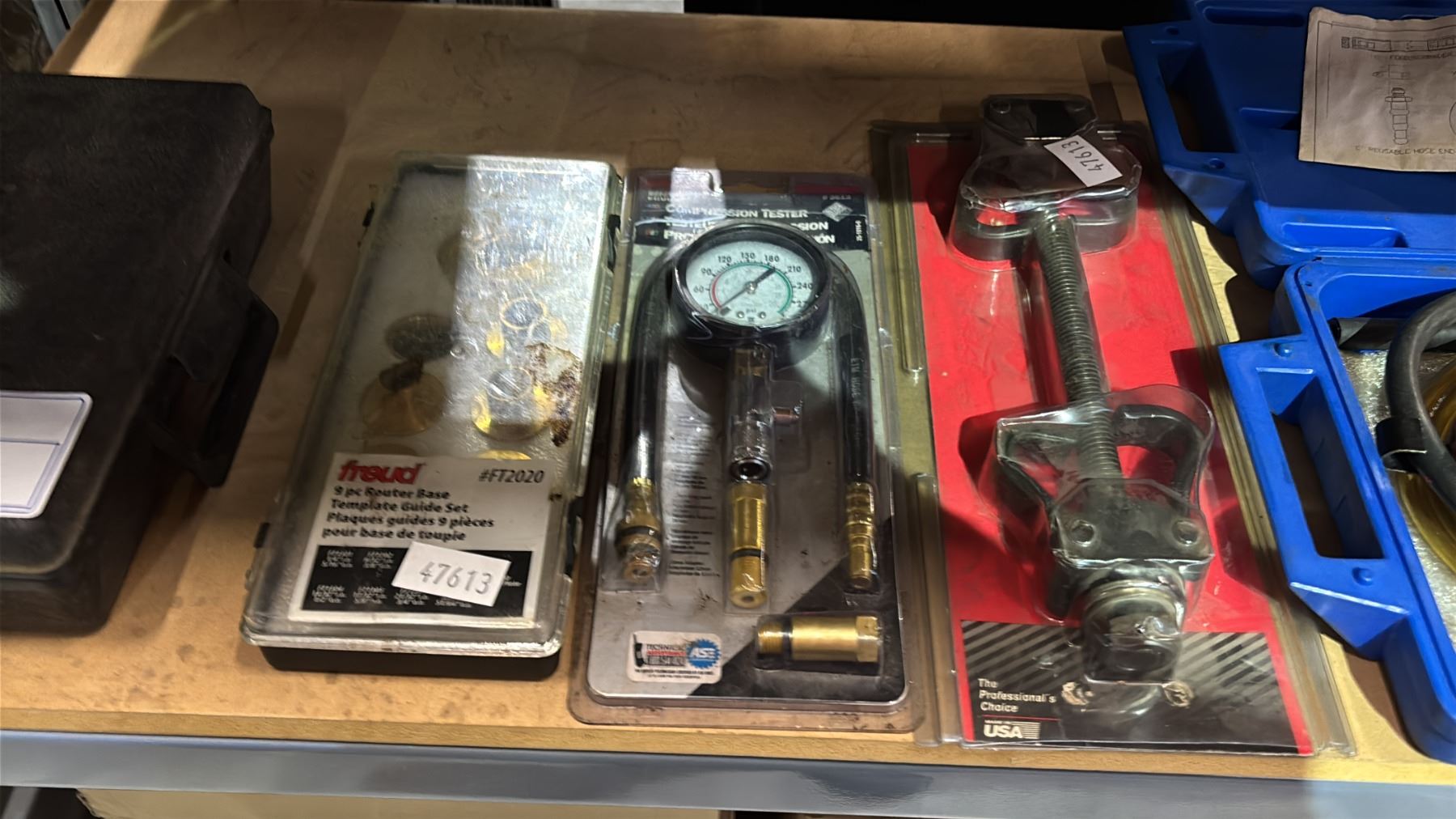 COMPRESSION TESTER, 9 PC ROUTER BASE TEMPLATE GUIDE SET & COIL SPRING ...