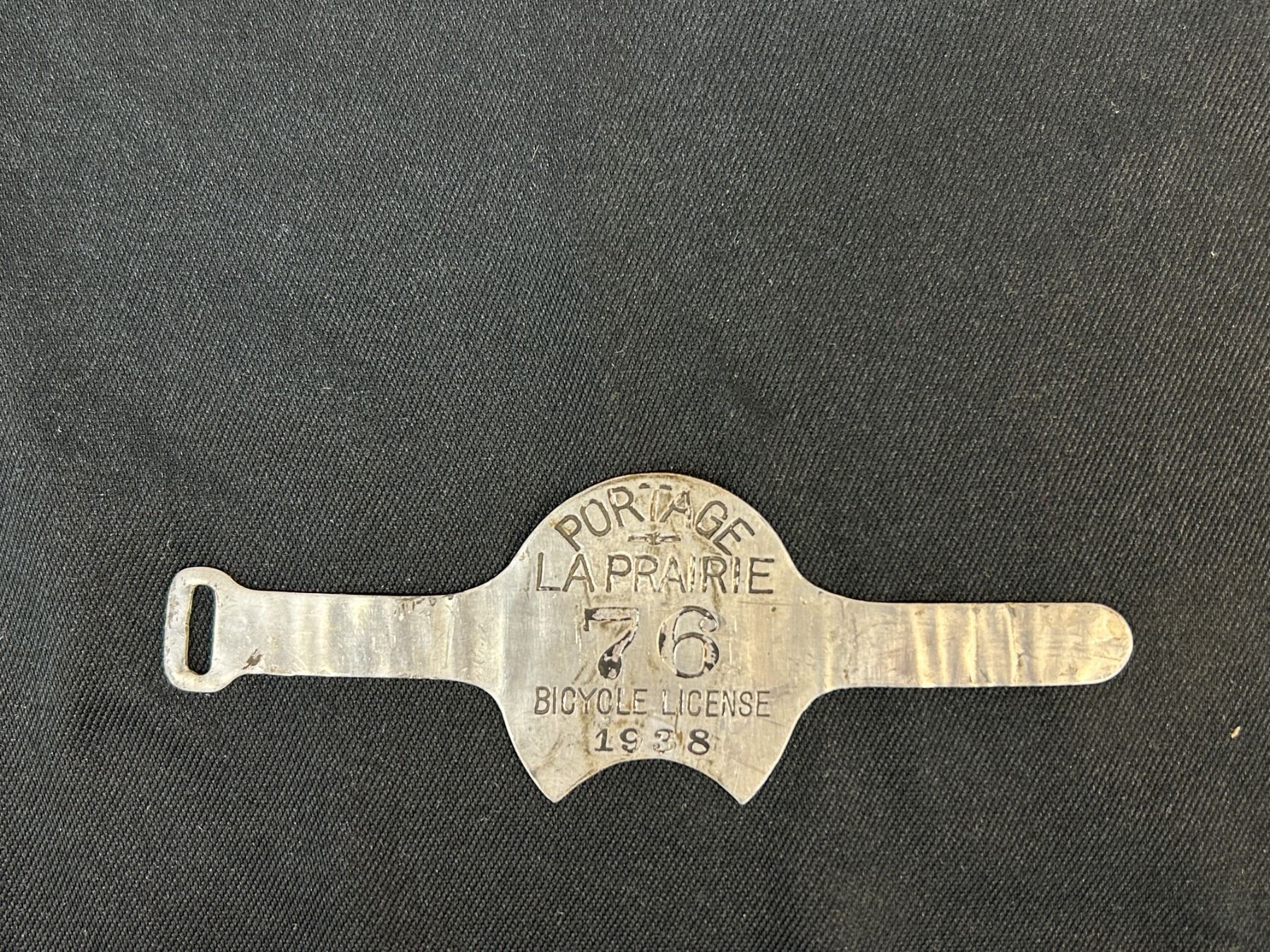 Vintage Portage la Prairie Bicycle License Plate 1938