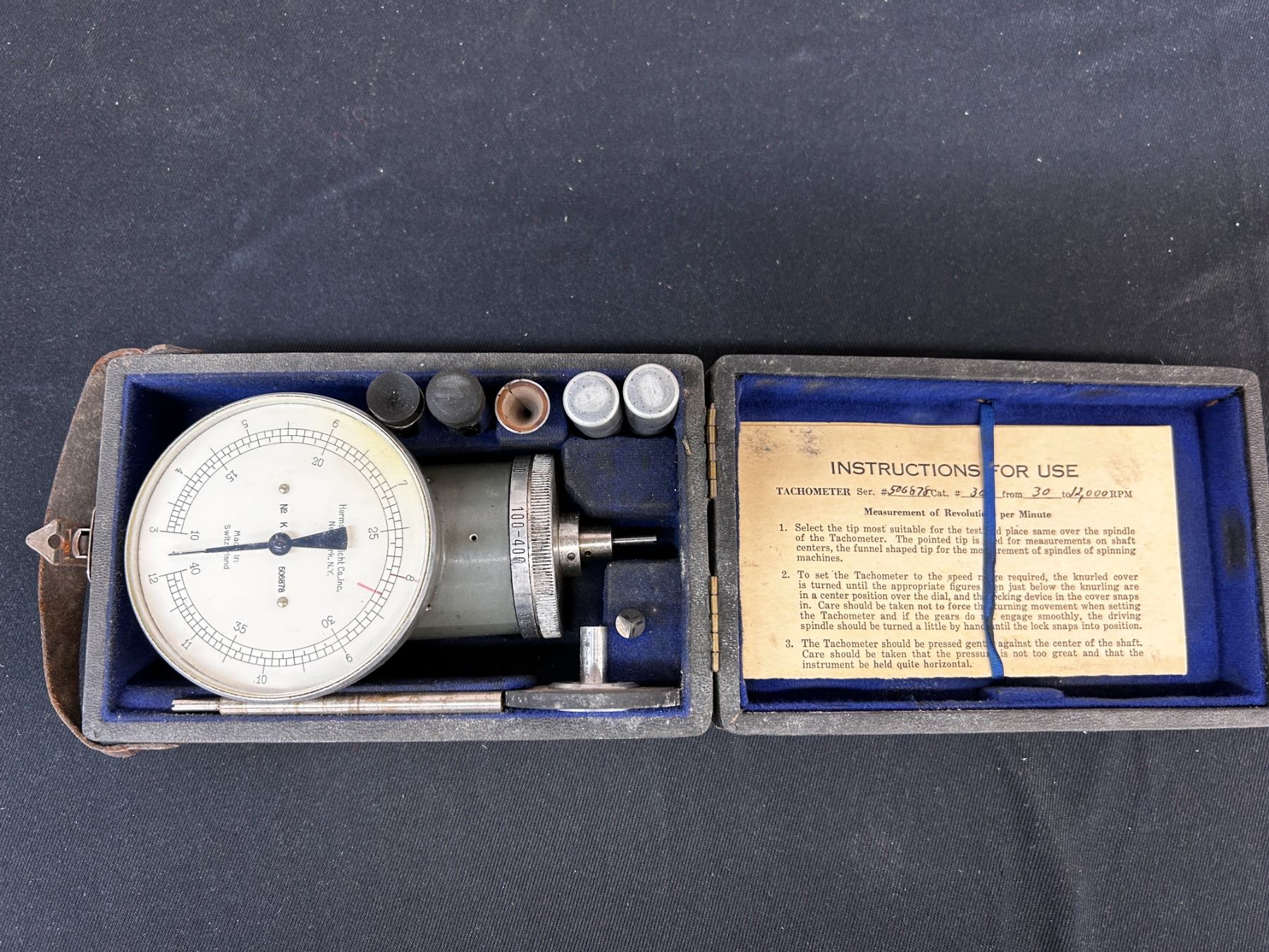 HERMAN H. STICHT HAND HELD TACHOMETER MODEL 303 REV 30 - 12,000