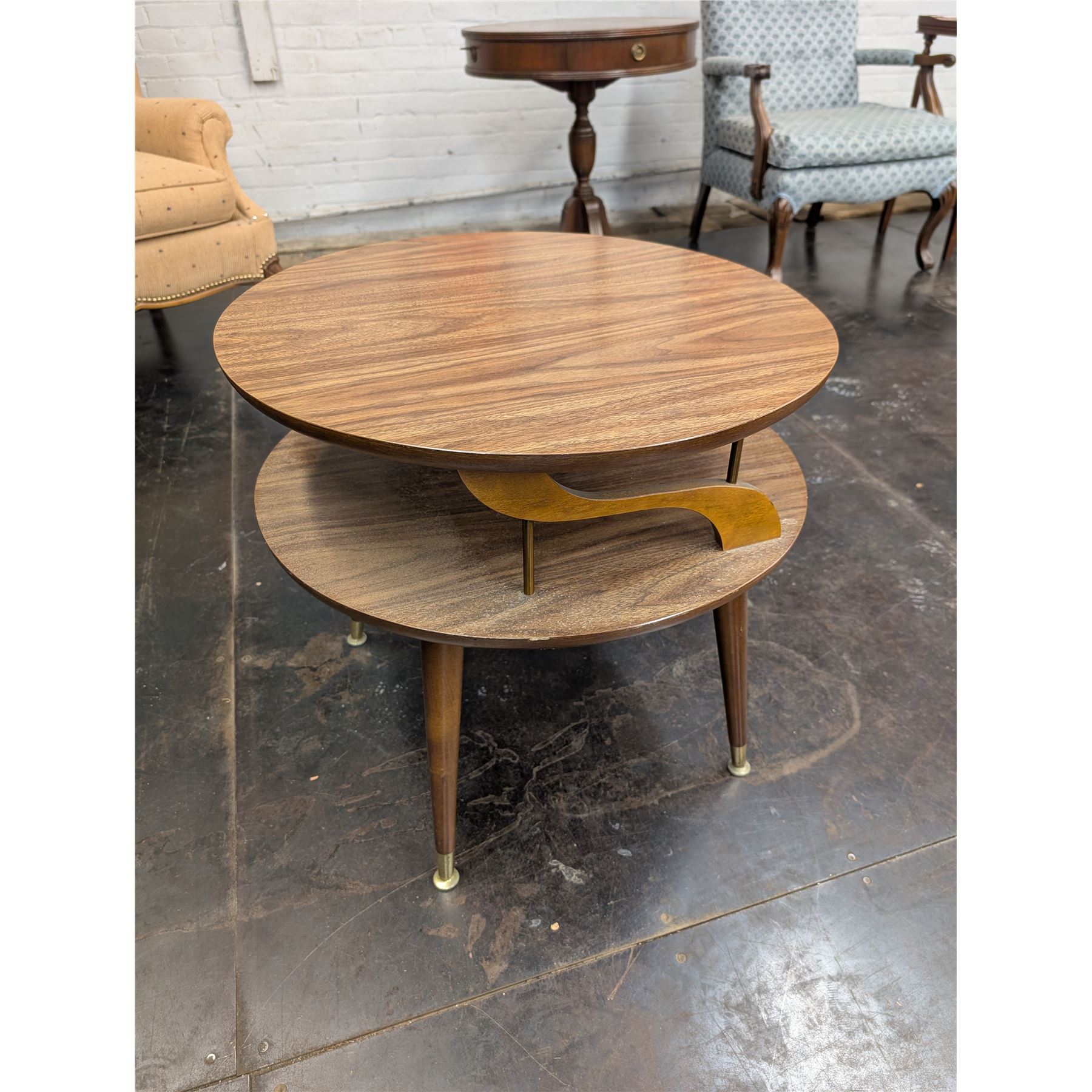 MCM Mid Century Modern 2-Tier Round End Night Plant Table Formica Finish