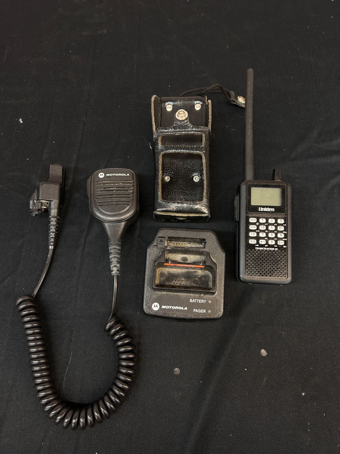 Motorola Microphone, Battery / Pager Charger and Uniden Walkie Talkie