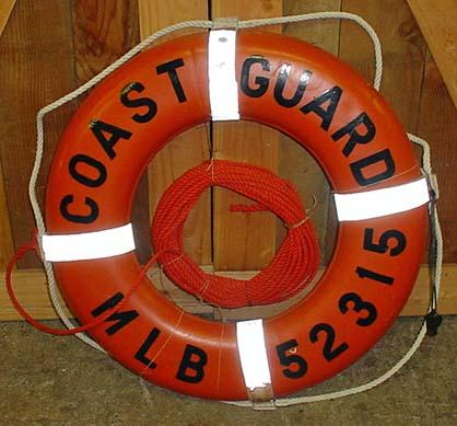 COAST GUARD LIFE RING W/ ATTACHED LINE AND WHISTLE