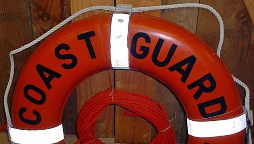 COAST GUARD LIFE RING W/ ATTACHED LINE AND WHISTLE