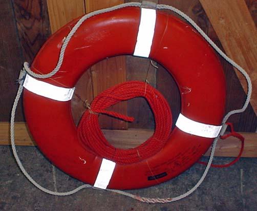 COAST GUARD LIFE RING W/ ATTACHED LINE AND WHISTLE