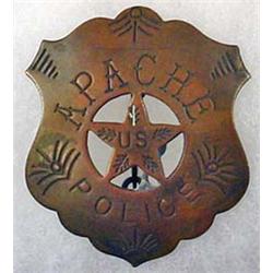 RARE VINTAGE APACHE POLICE BRASS BADGE - Believed