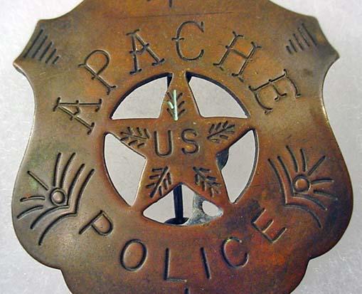 RARE VINTAGE APACHE POLICE BRASS BADGE - Believed