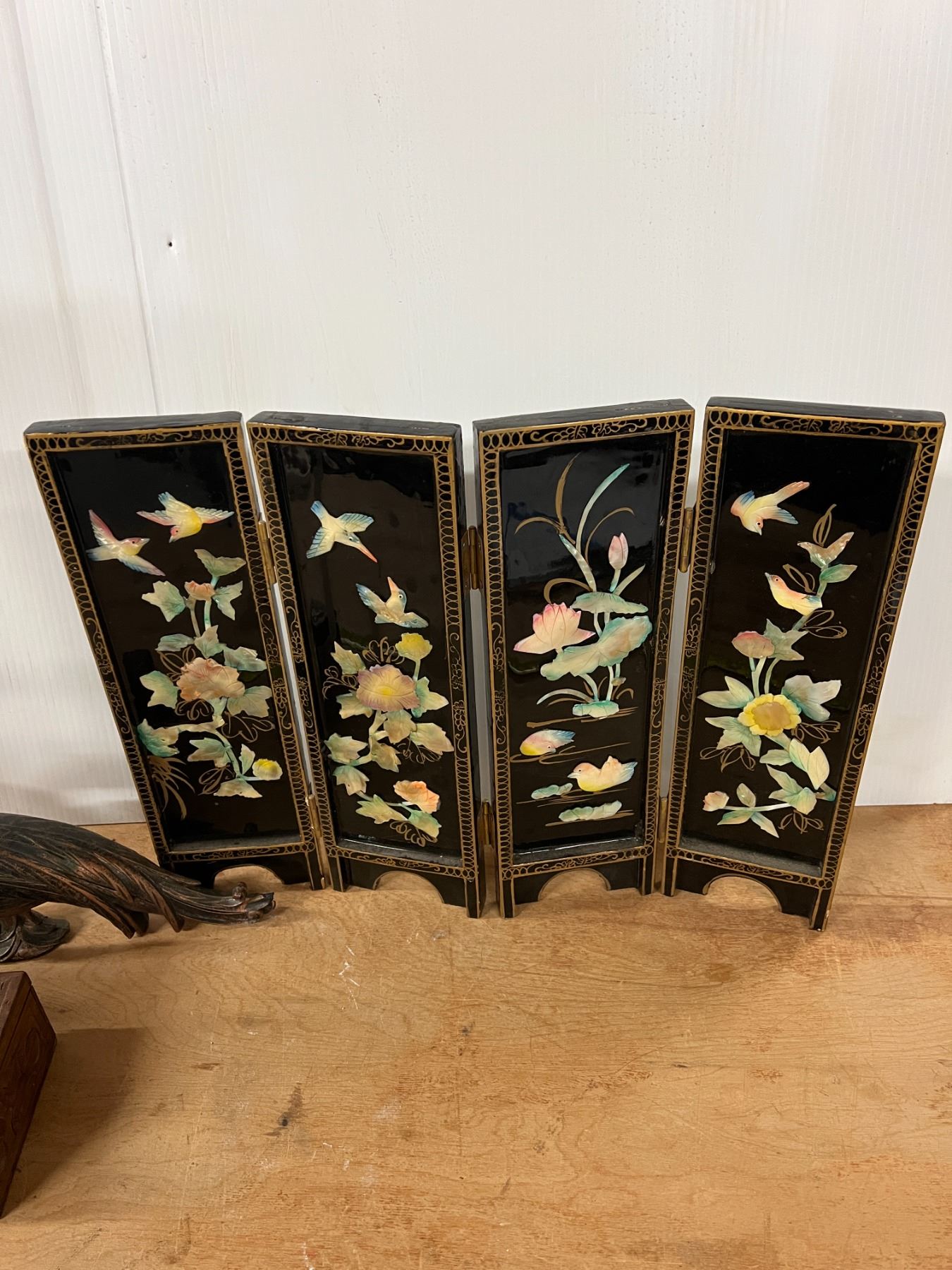 Antique Décor (wooden peacock, wooden box, four panel table screen ...