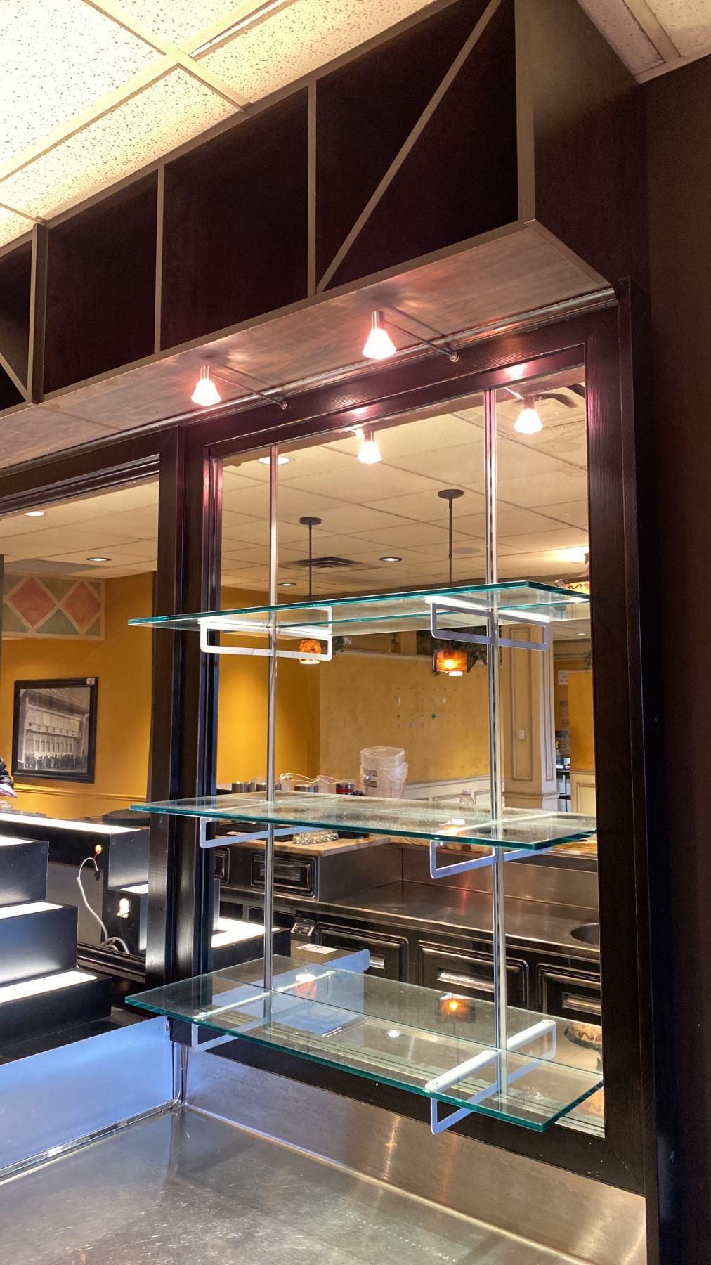 COMMERCIAL MIRRORED BACK BAR WALL UNIT WITH GLASS SHELVED & STAINLESS ...