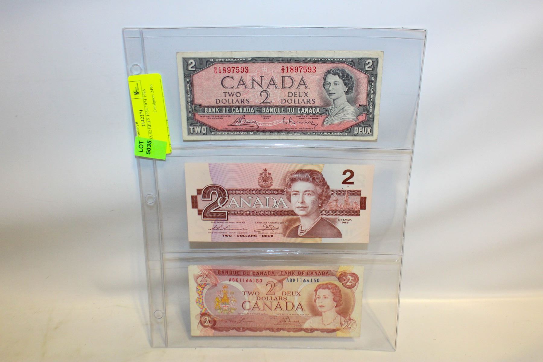 CANADA $2 BILLS 1954 1974 1986