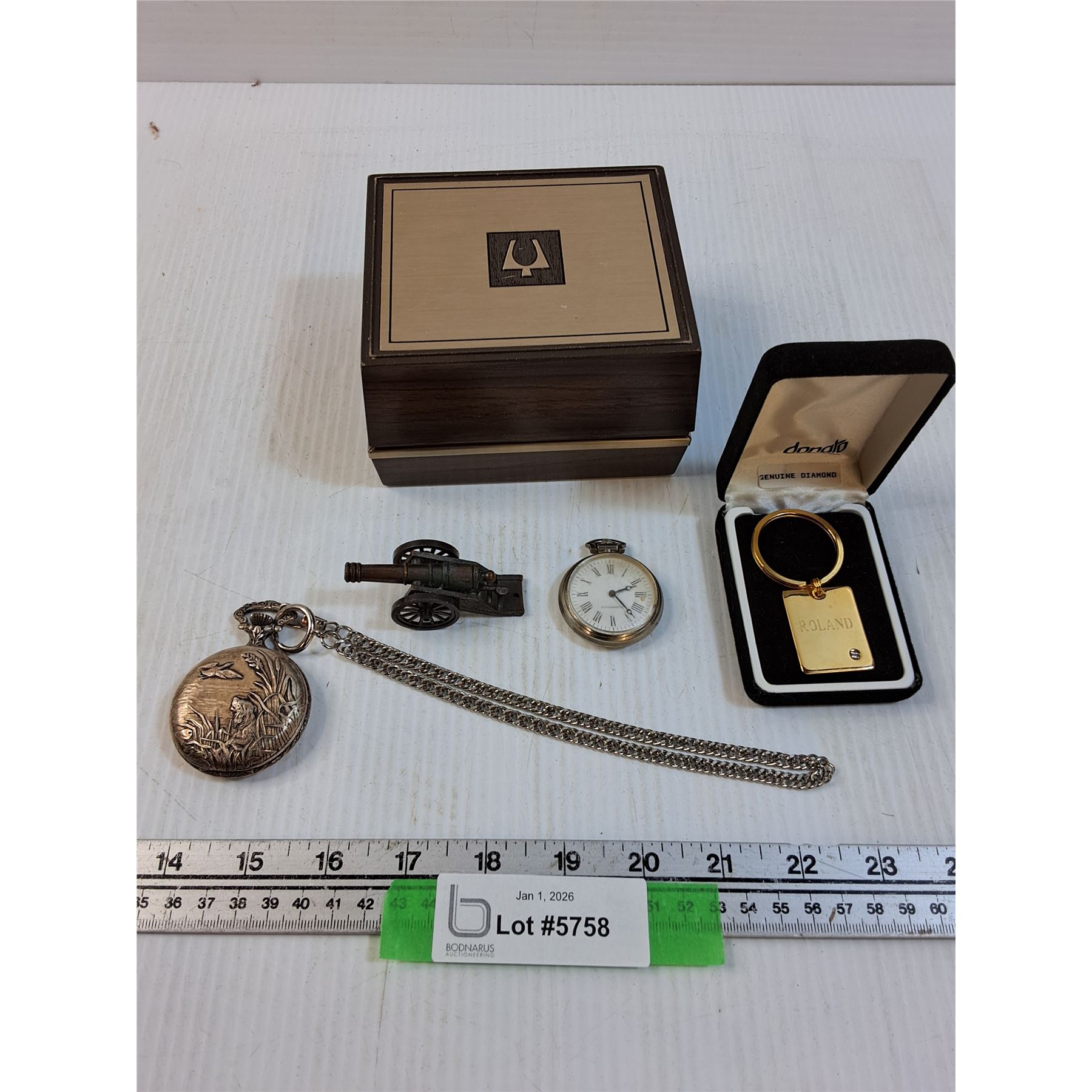 (2) Pocket Watches, Brass Cannon Figurine & Roland Keychain - Bodnarus ...