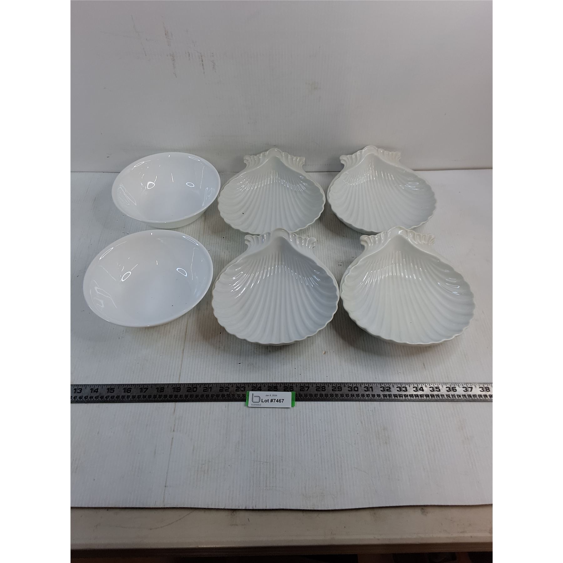 Set of 4 Bia Fine China "Clam Shell" Server Bowls, Pair of Corelle Bowls