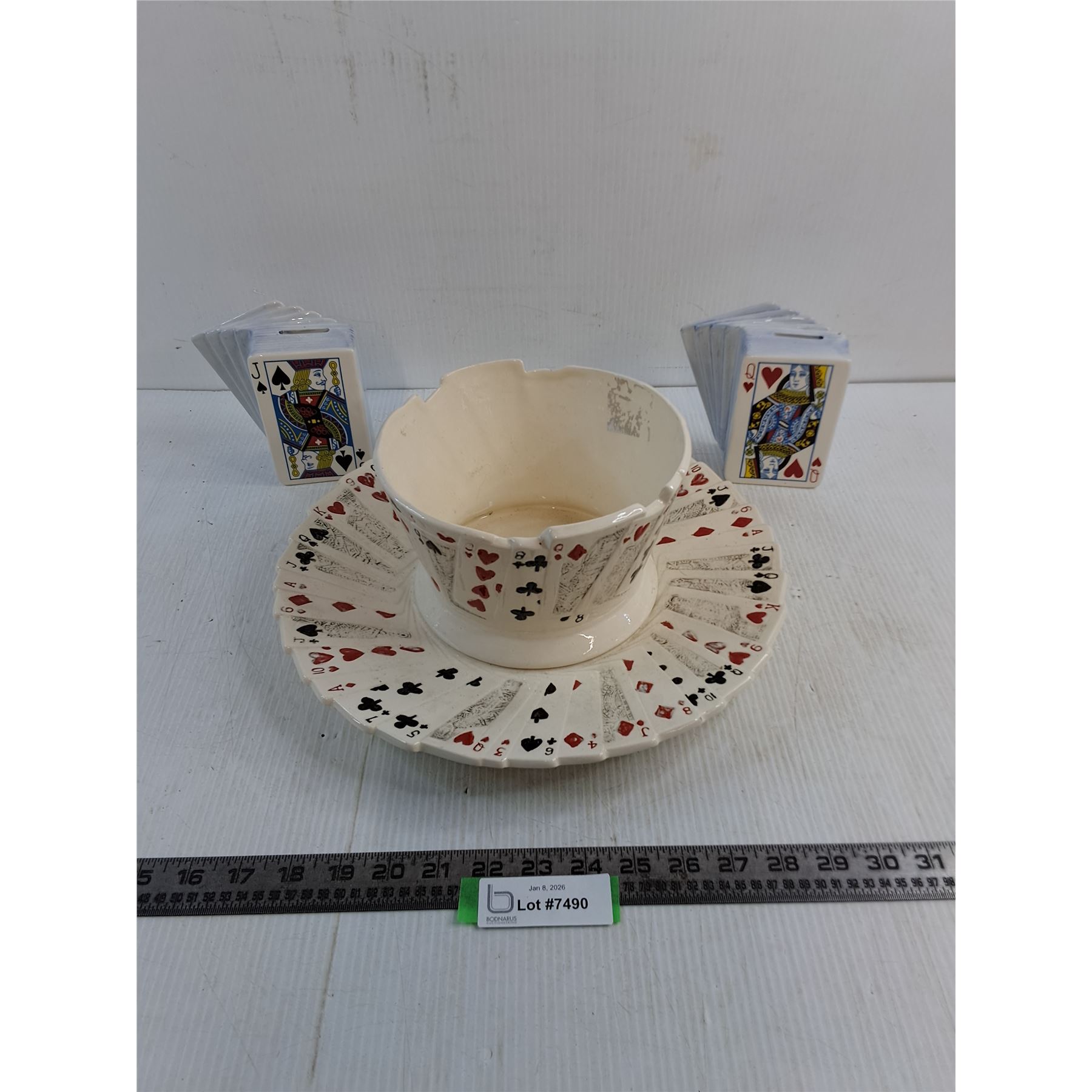 Card Player's 13" Platter/Bowl Combo, Coin Banks - Bodnarus Auctioneering