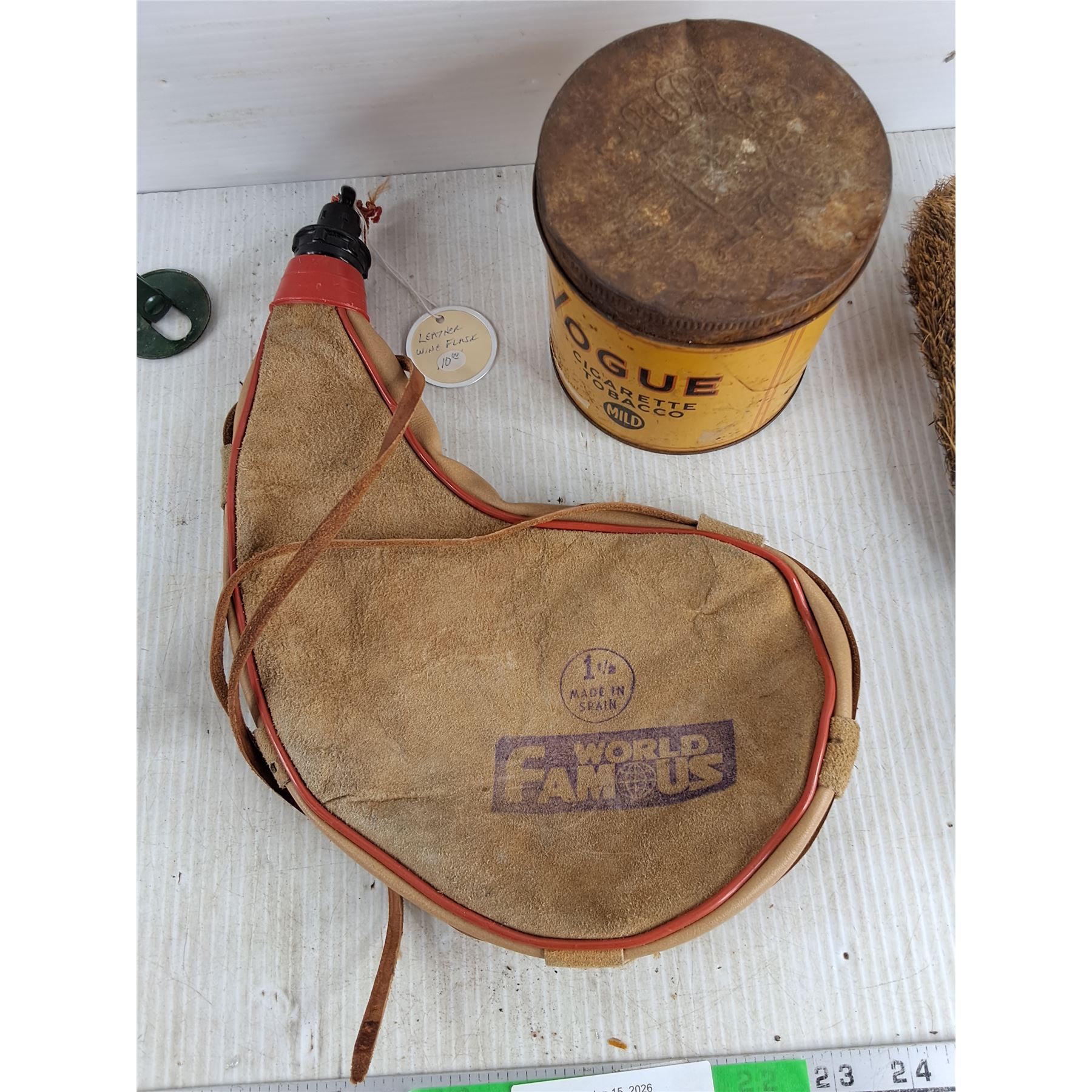 Leather Wine Flask, Vintage Vogue Tobacco Can, 1947 Clothes Brush ...