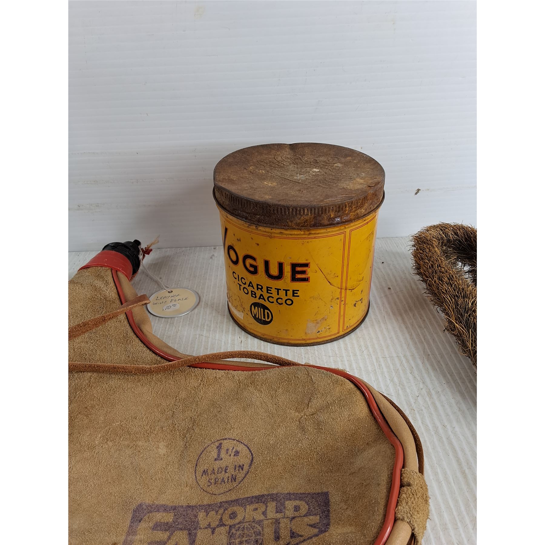 Leather Wine Flask, Vintage Vogue Tobacco Can, 1947 Clothes Brush ...