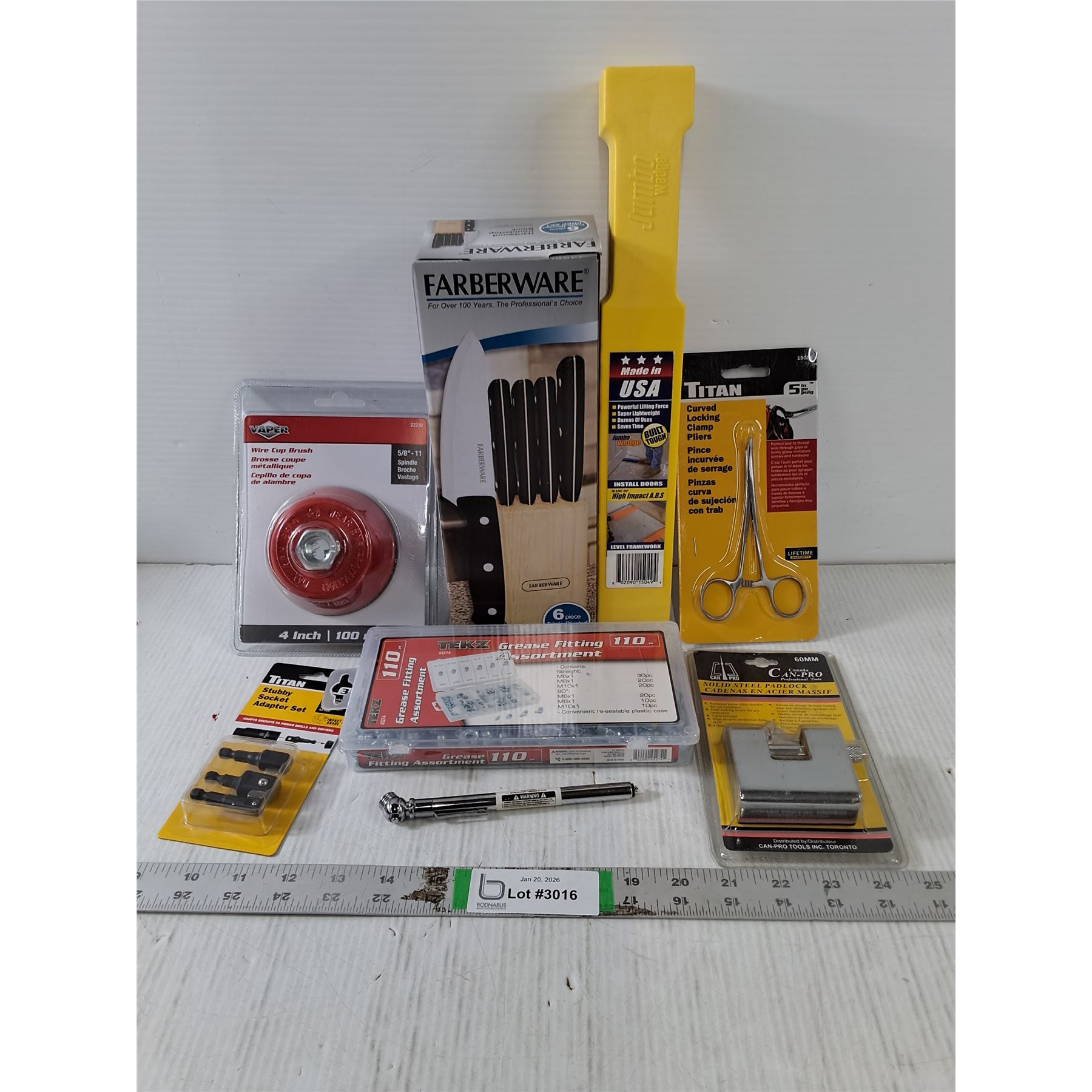 NOS Tool/Hardware-Knife Set,Wire Wheel Brush,Grease Fitting Ass't and ...