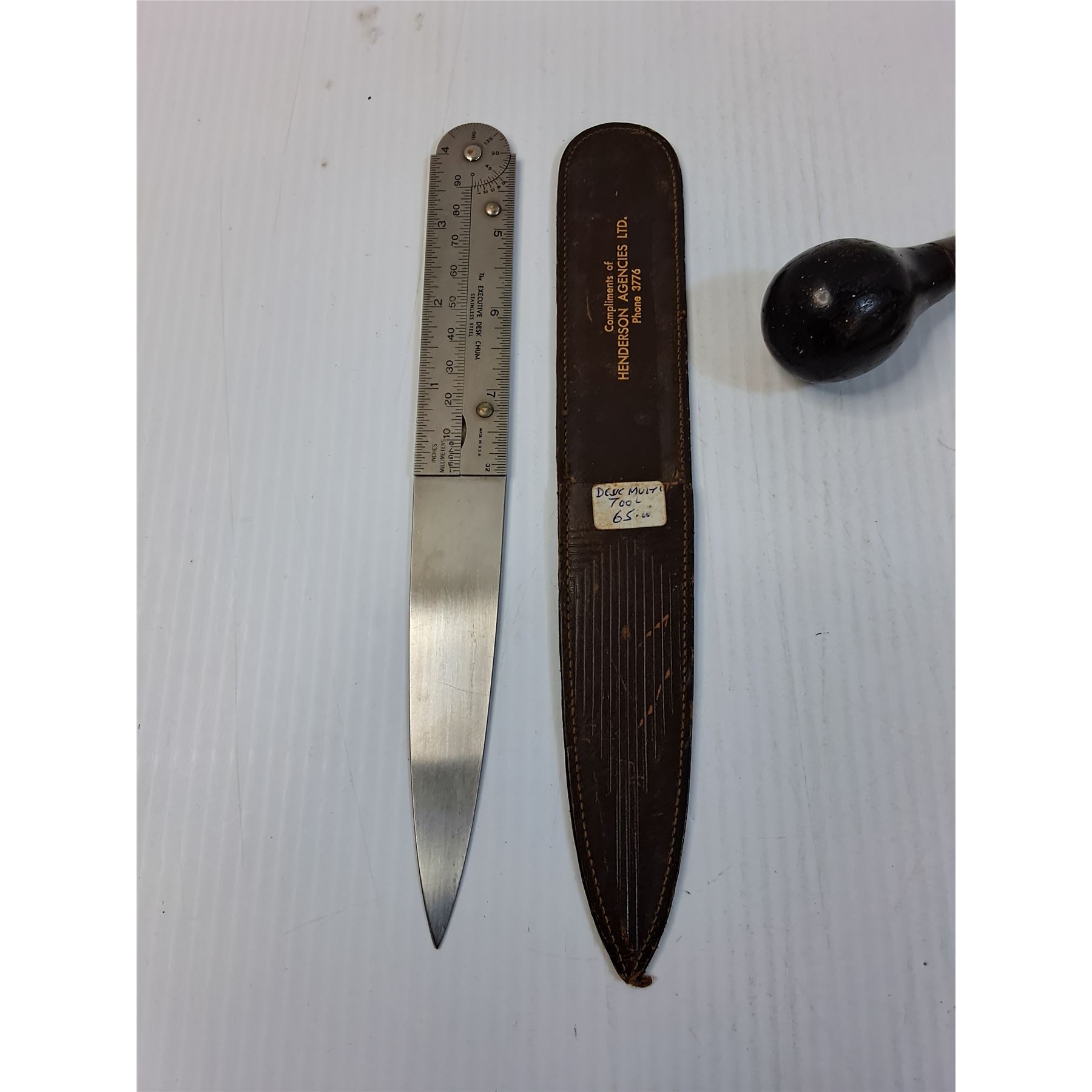 (5) Vintage Hand Tools: Draw Knife, Caliper, Ruler, Throwing Knife ...