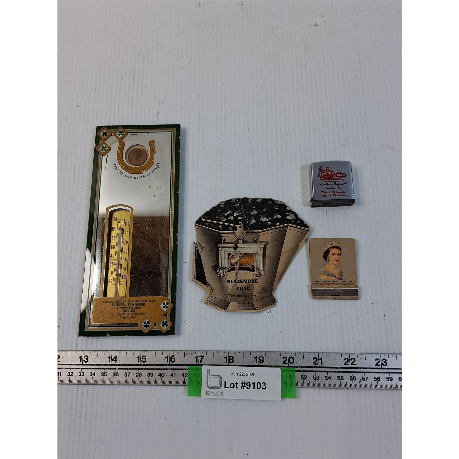 Lot: Vintage Zippo Measuring Tape, Temperature Gauge, Blazemore Coal ...