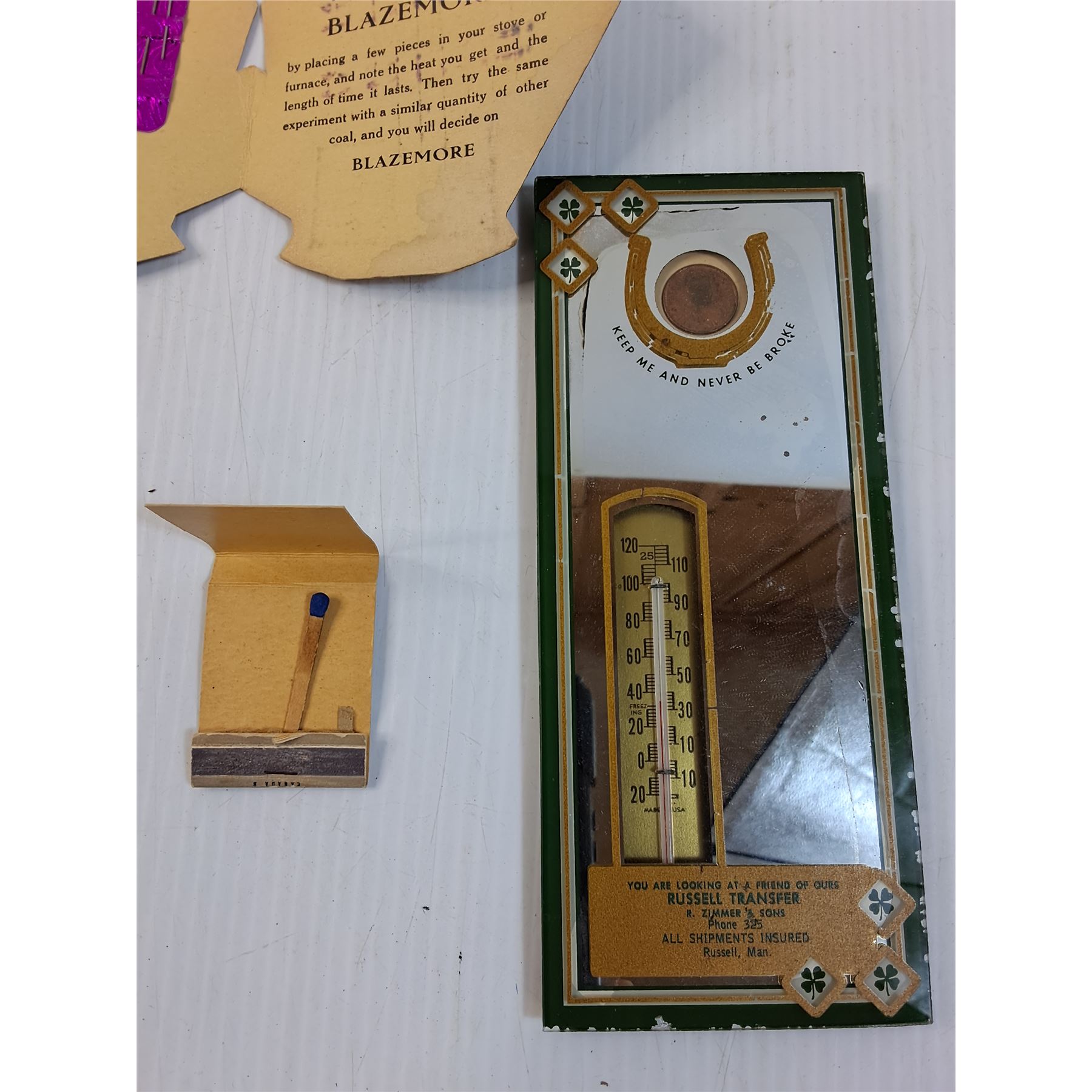 Lot: Vintage Zippo Measuring Tape, Temperature Gauge, Blazemore Coal ...