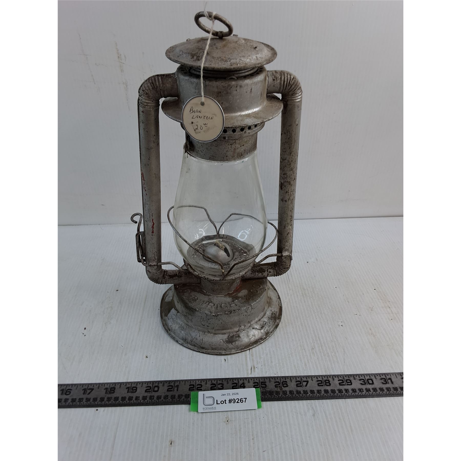 Antique Barn Oil Lantern - 14" High - Bodnarus Auctioneering