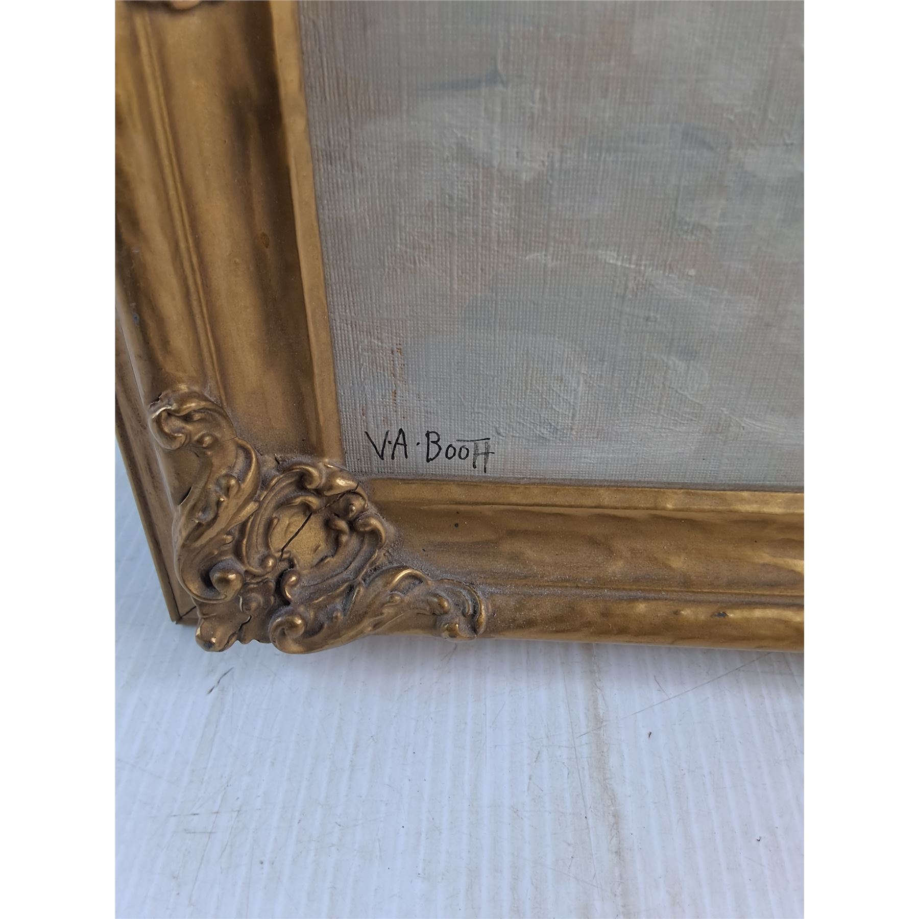 Vintage Ornate Framed "Winter's Creek" Oil Painting by V.A. Booth - 18. ...