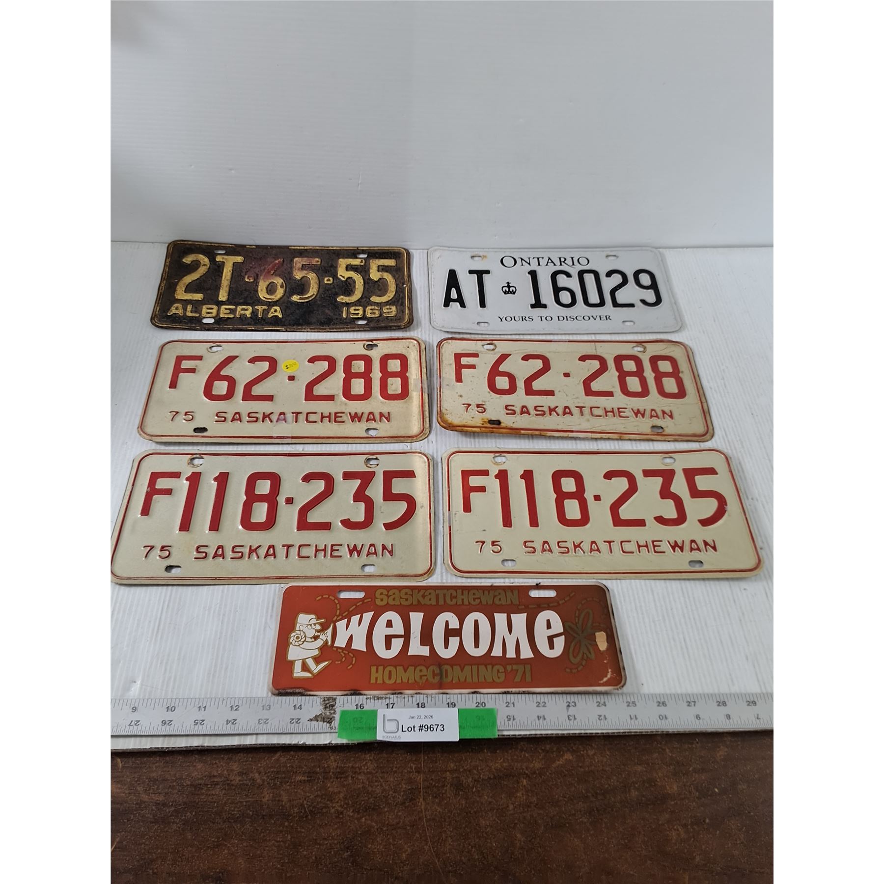 Lot of (7) Various Canadian License Plates, Saskatchewan, Alberta ...