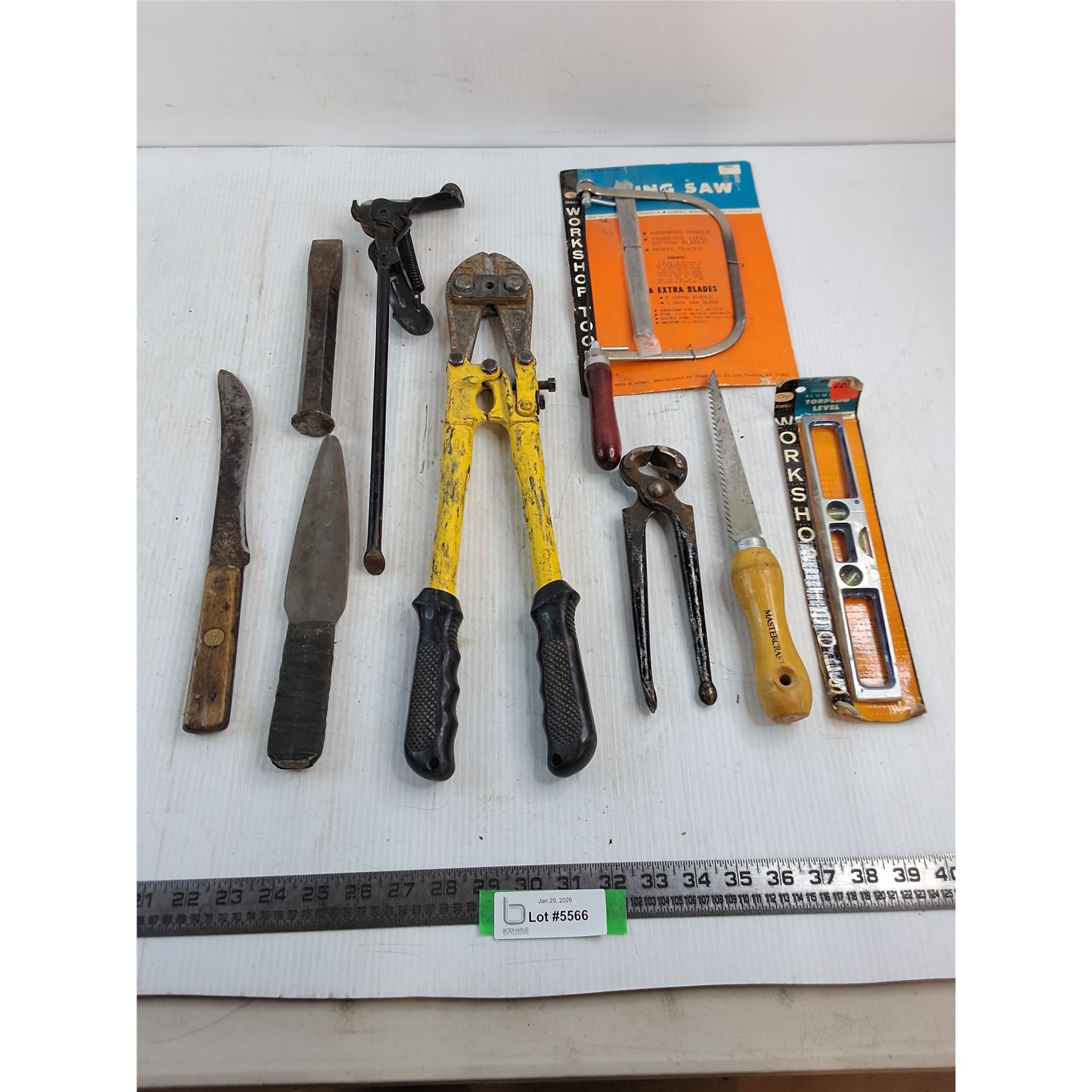 Assorted Hand Tools (Chisel, Bolt Cutters, Saws, Level, Misc ...