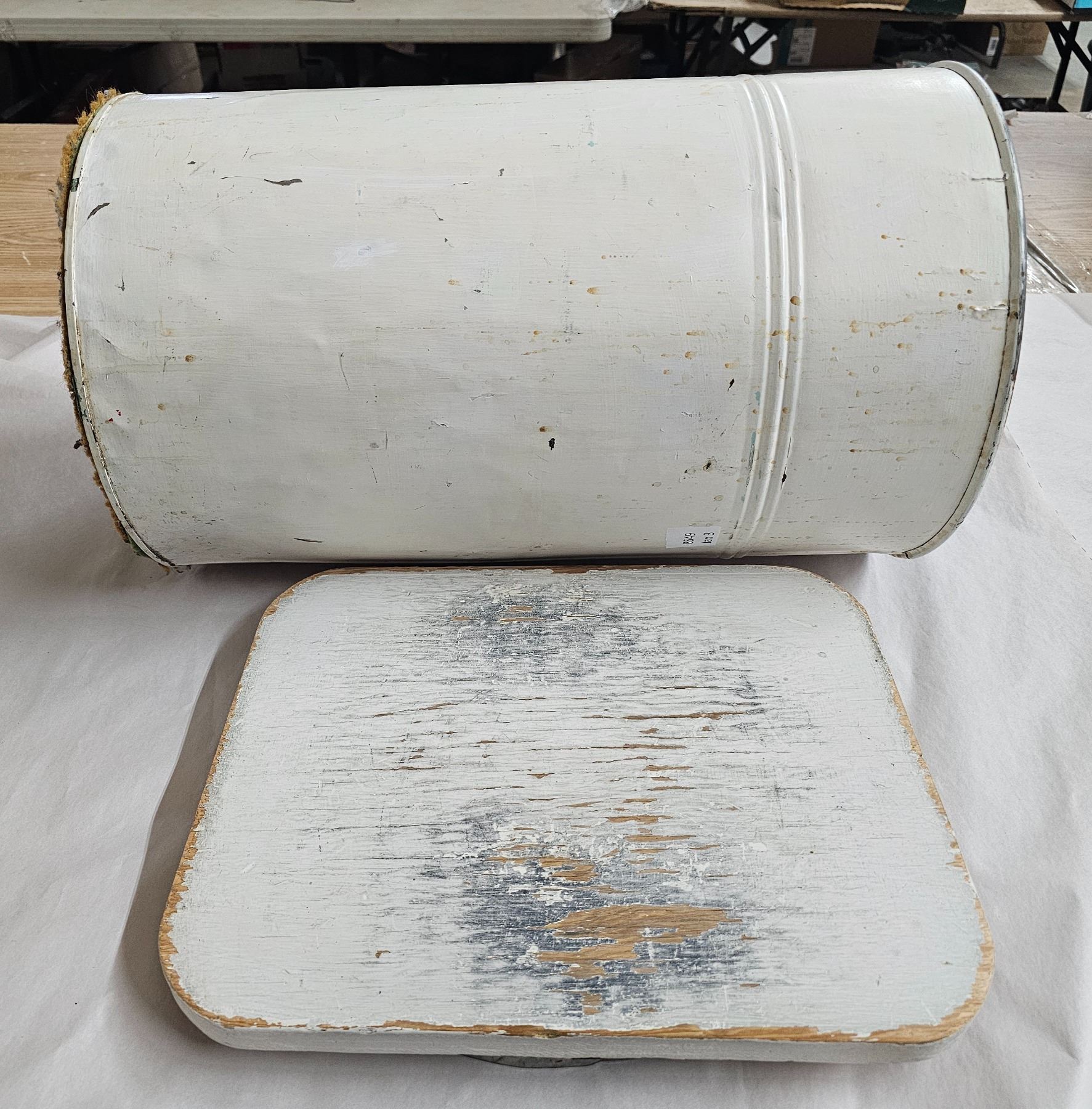 Metal Flour Bin (Table/Stool) w/ Altered Lid - Schmalz Auctions