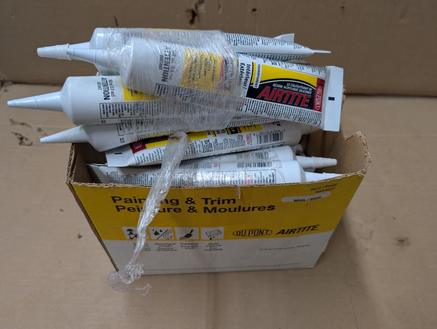 Box of DUPOINT Siliconized Acrylic Caulk Airtite, Clear, and water ...