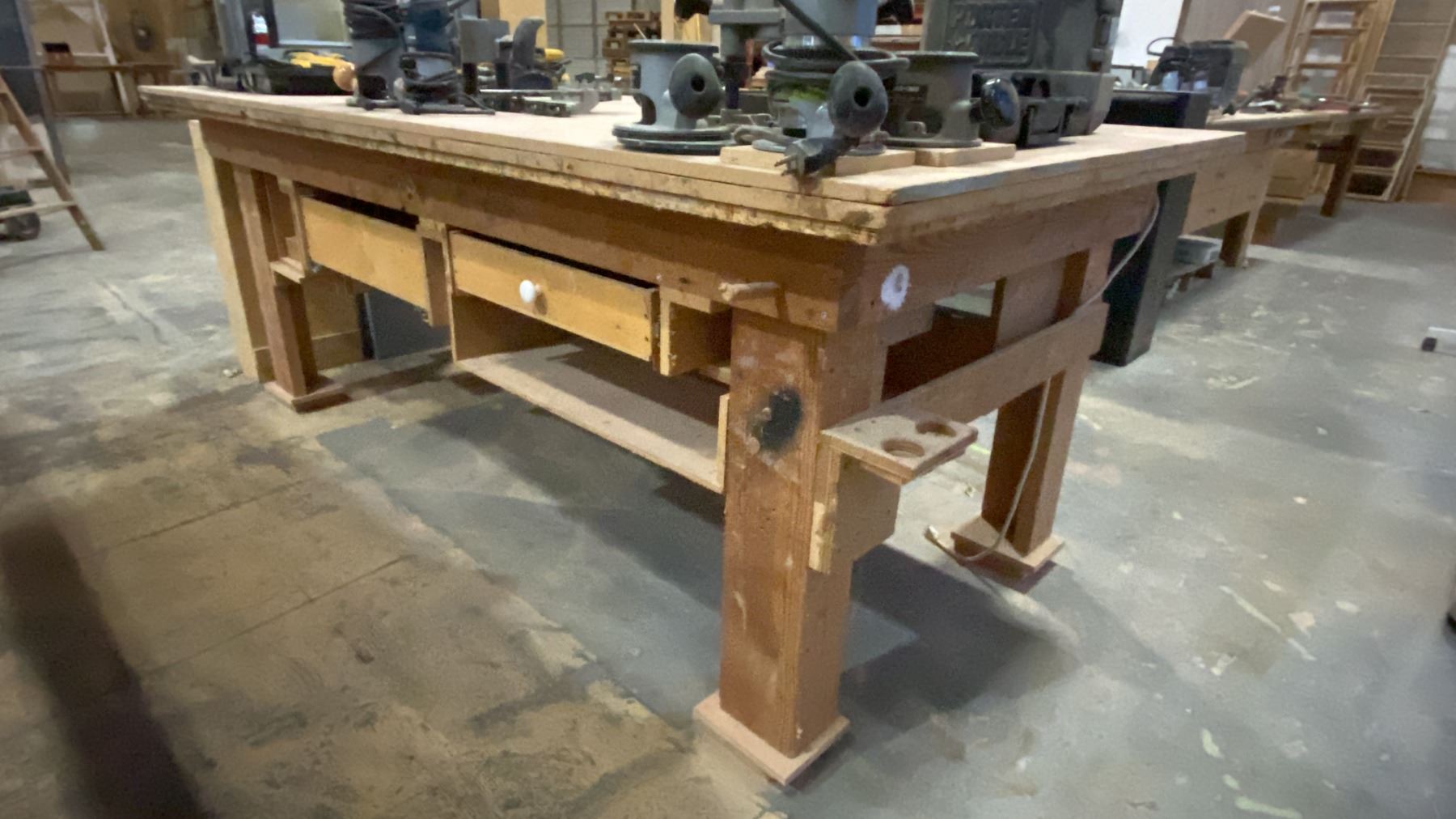 WOODEN WORK TABLE - APPROX.8FT X 4FT X 3FT HIGH - Able Auctions