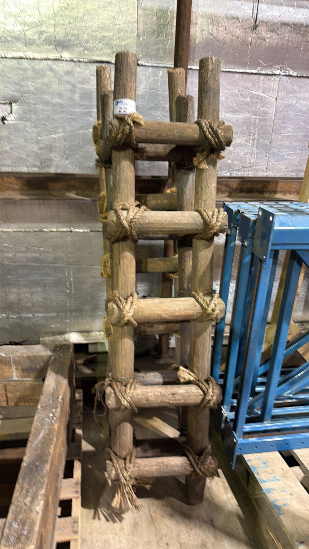 GROUP OF 3 RUSTIC WOODEN LOG & ROPE LADDERS EACH ONE APPROX. 6FT TALL X ...