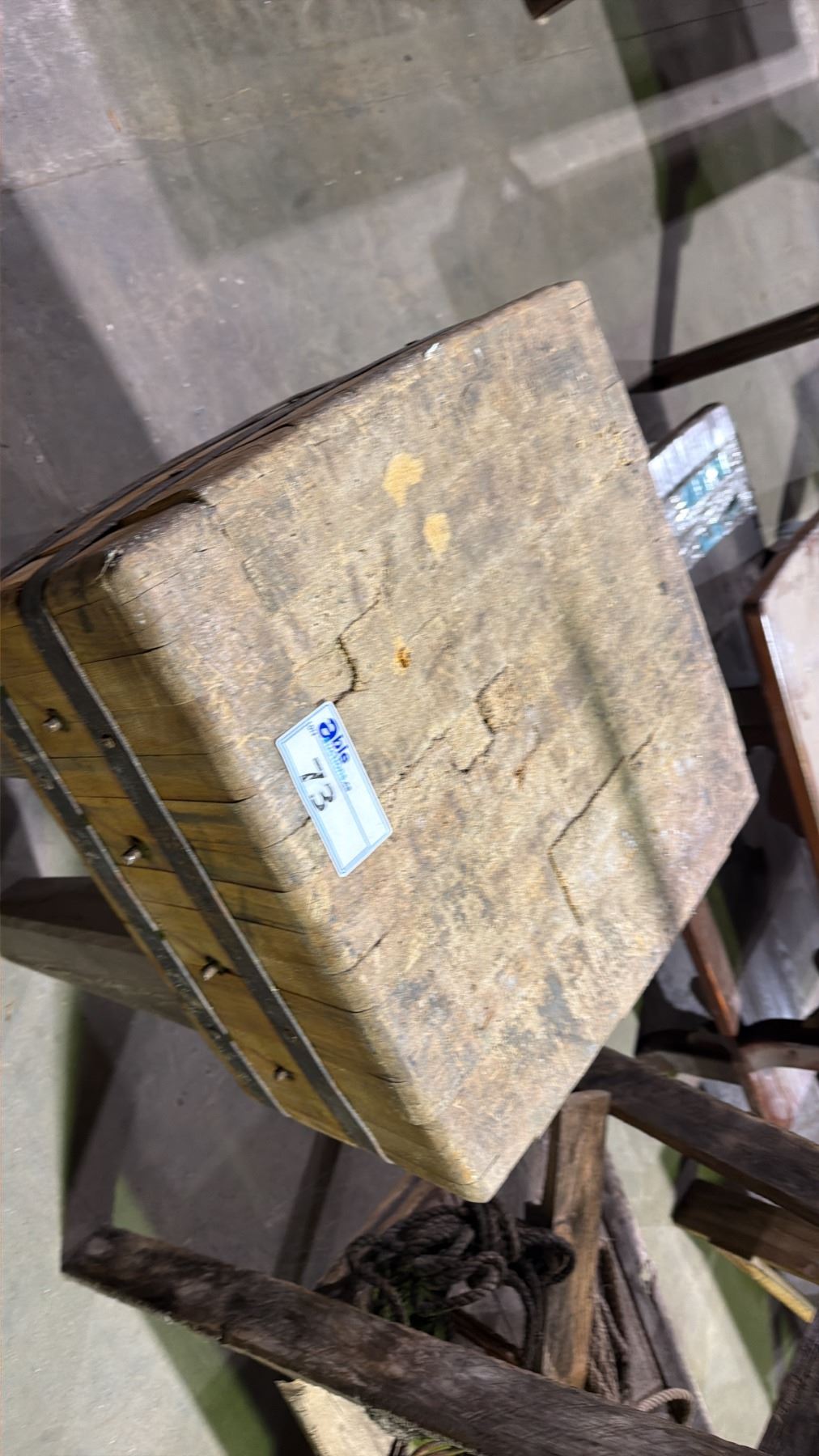 RUSTIC WOODEN BUTCHER BLOCK TABLE - APPROX. 1 1/2FT X 1 1/2FT X 3FT ...