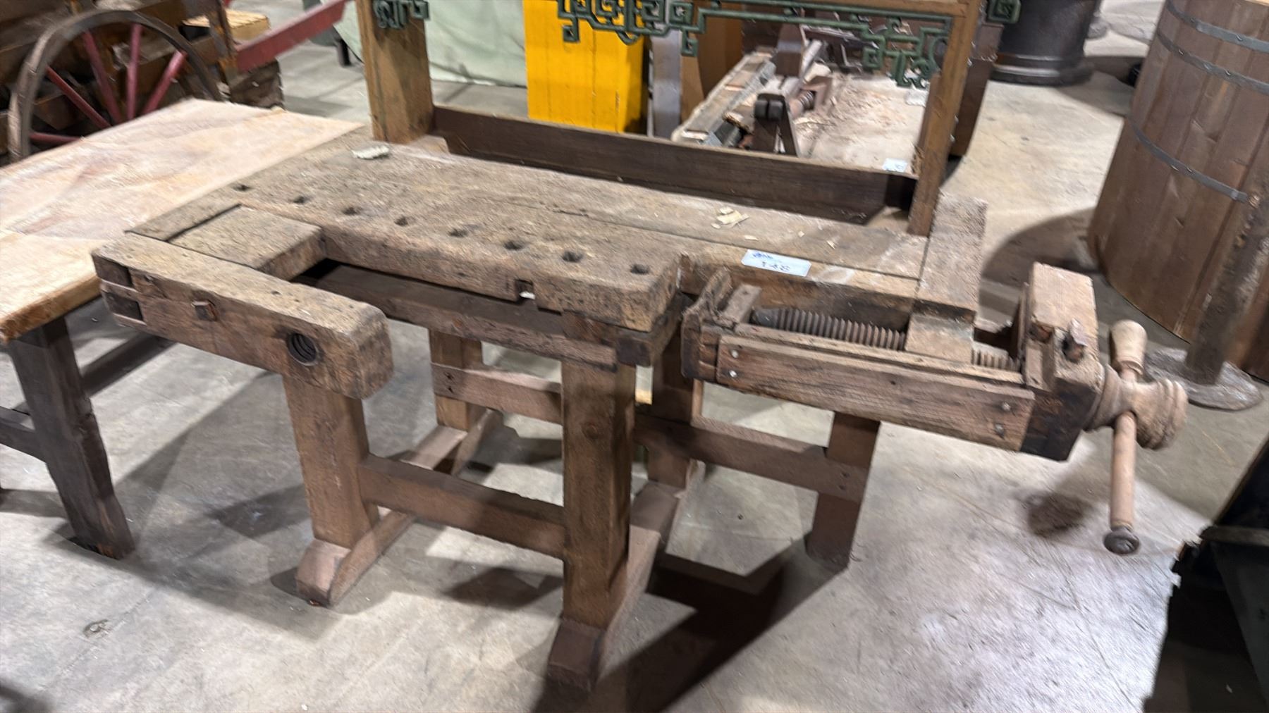 RUSTIC WOODEN WOOD WORKERS WORK BENCH - Able Auctions