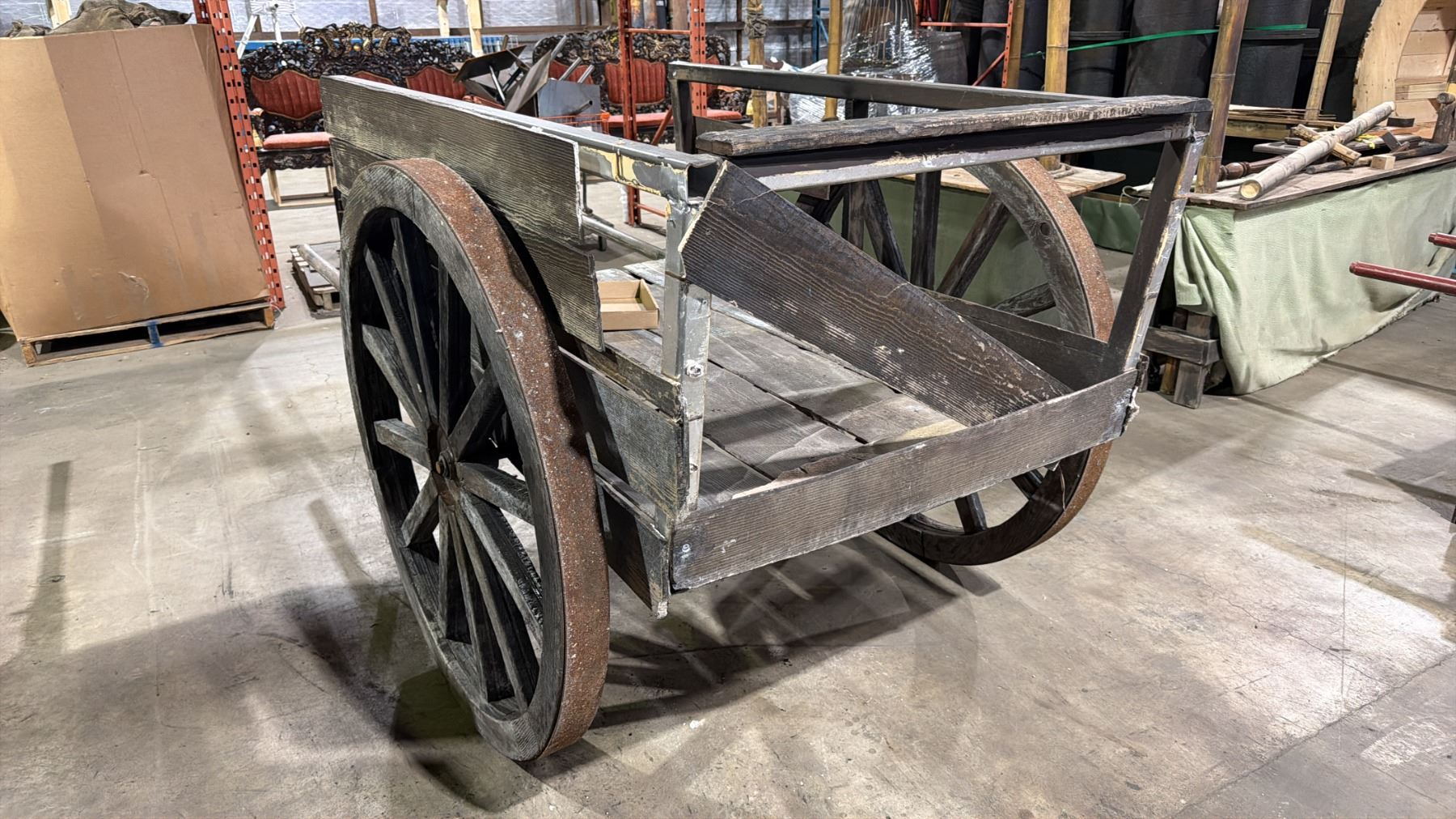 RUSTIC WOOD AND ALUMINIUM HAND PULL CART - Able Auctions