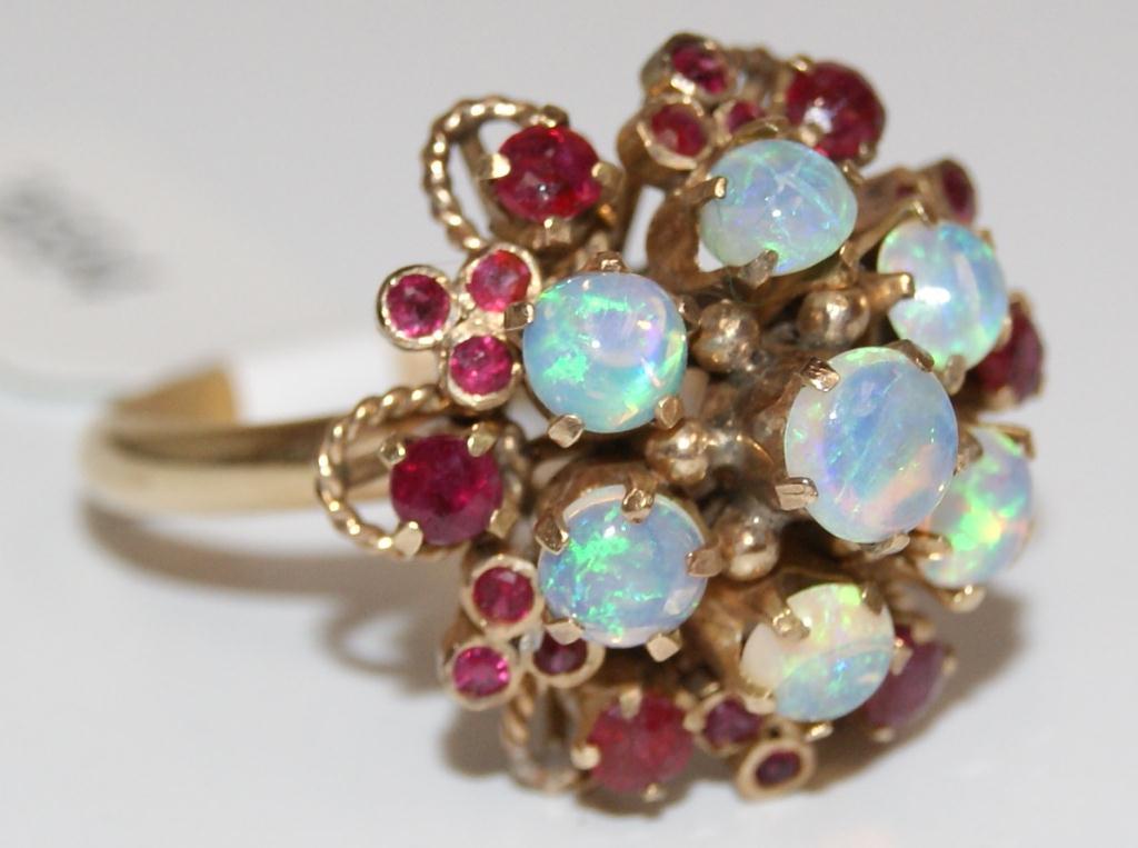 AAA Australian Opal & Ruby Vintage Ladies Ring