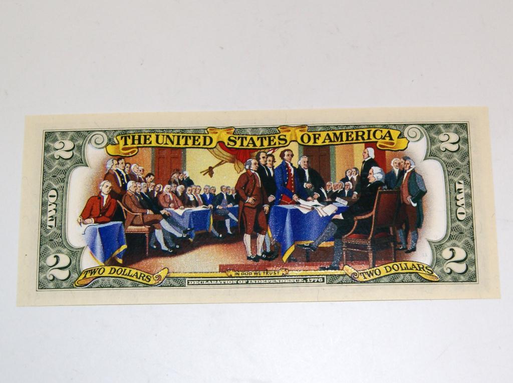 1995 F Uncirculated 2 Dollar Bill Colored Back 1995 F Uncirculated 2 Dollar Bill Colored Back