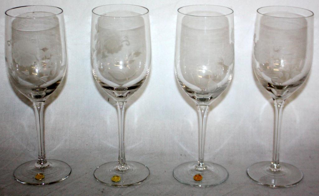 Etched Romanian Crystal Wine Glasses