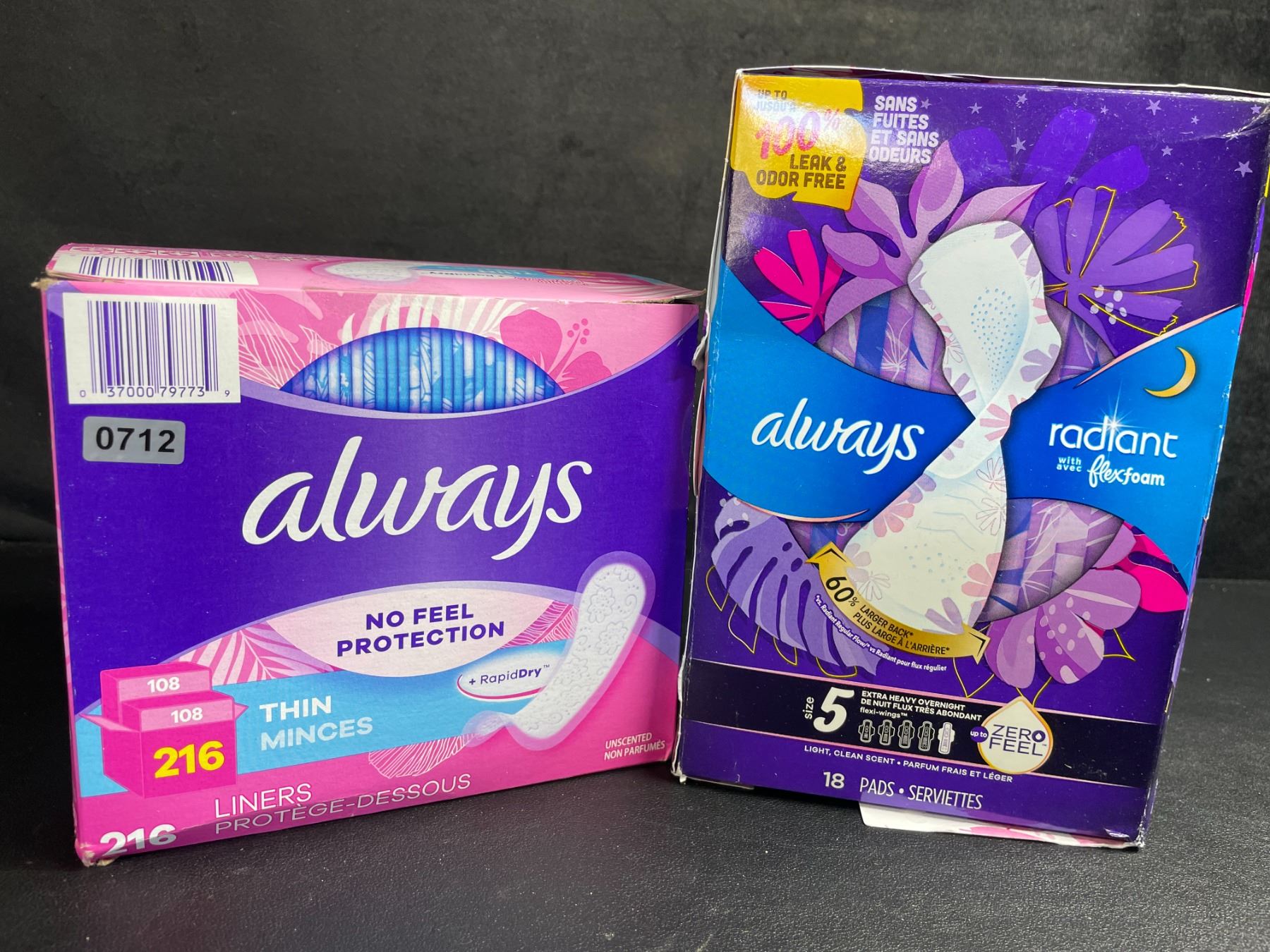 2 Boxes of Always Period Pads/Liners - New