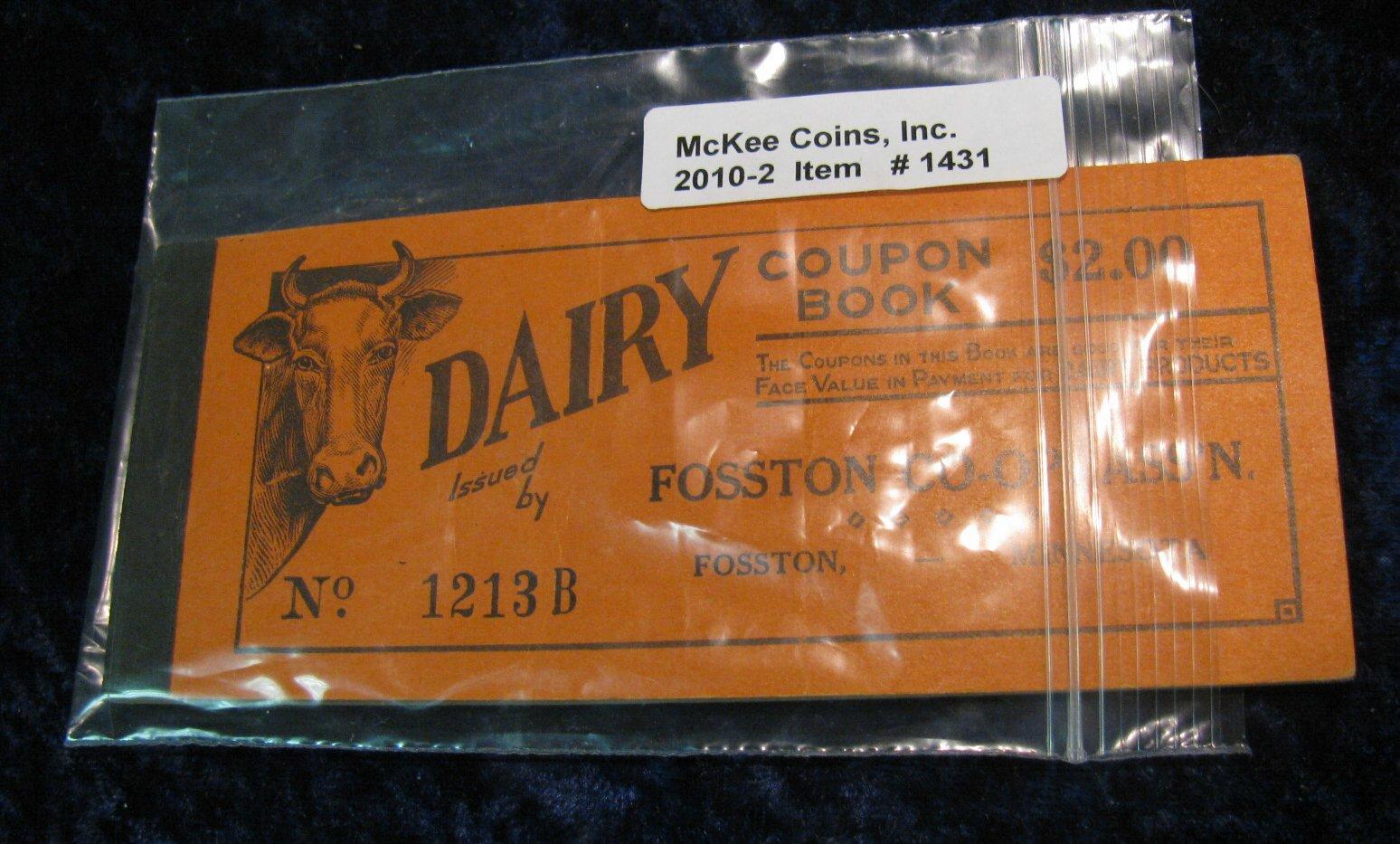 1431. Fosston Co-op Assn. Fosston, Minn. Dairy Coupon Book. Couple of ...