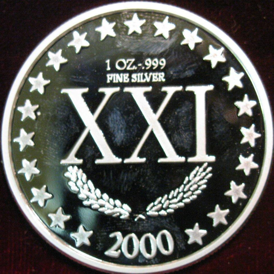 1481. 2000 Freedom XXI Century One Ounce .999 fine Silver Round. BU.